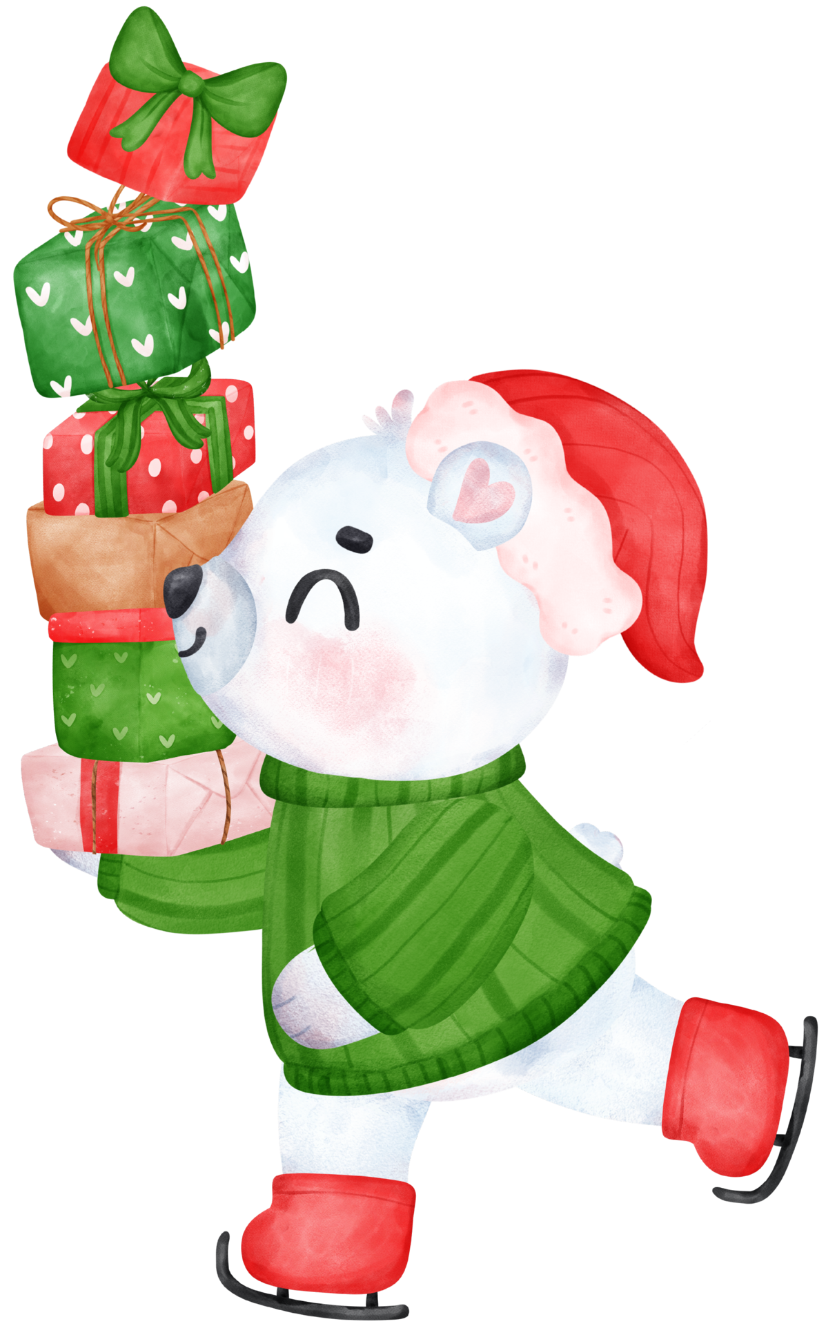 Christmas Surprise, joyful Adorable Polar Bear on skating with Stacked ...