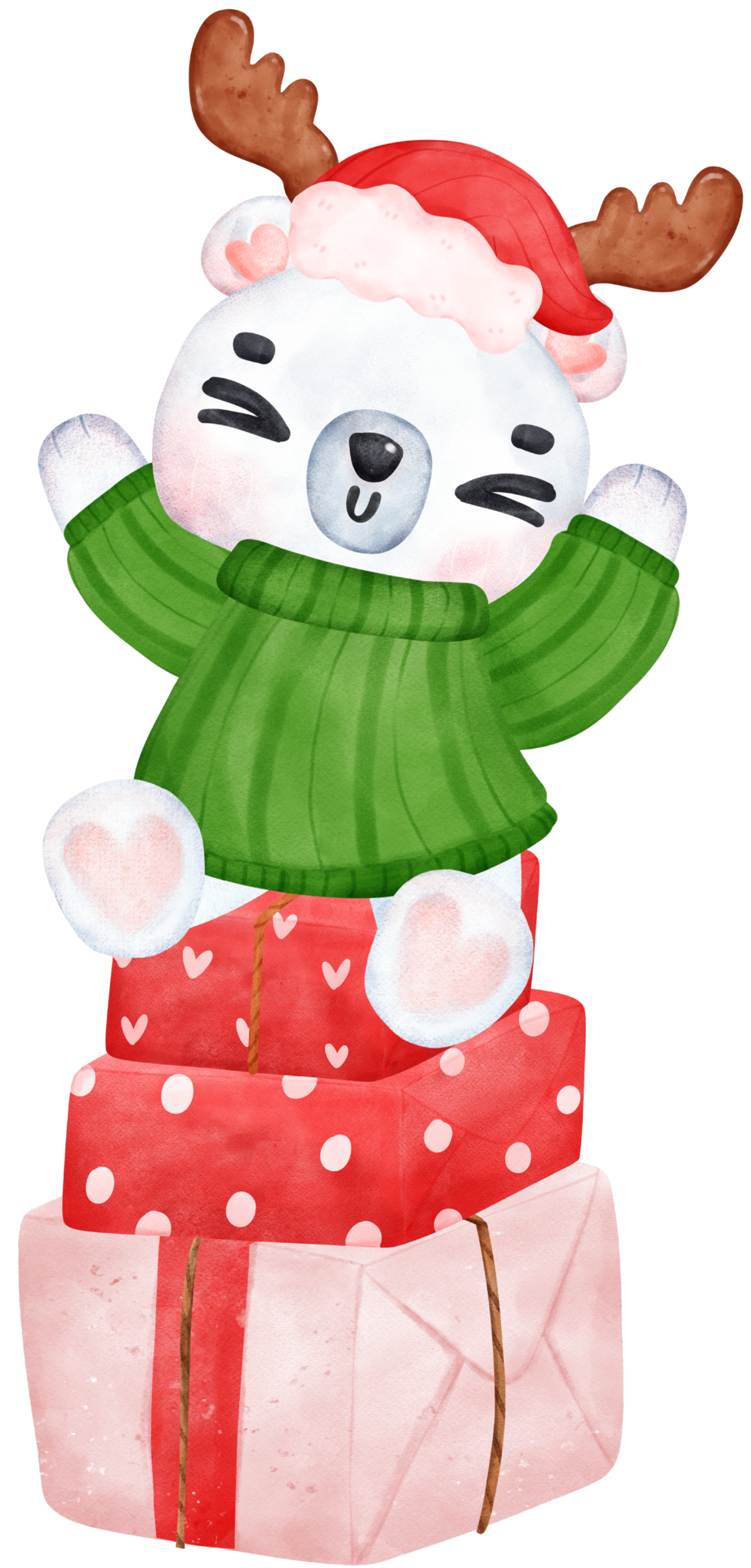 Christmas Surprise, joyful Adorable Polar Bear with Stacked Presents ...