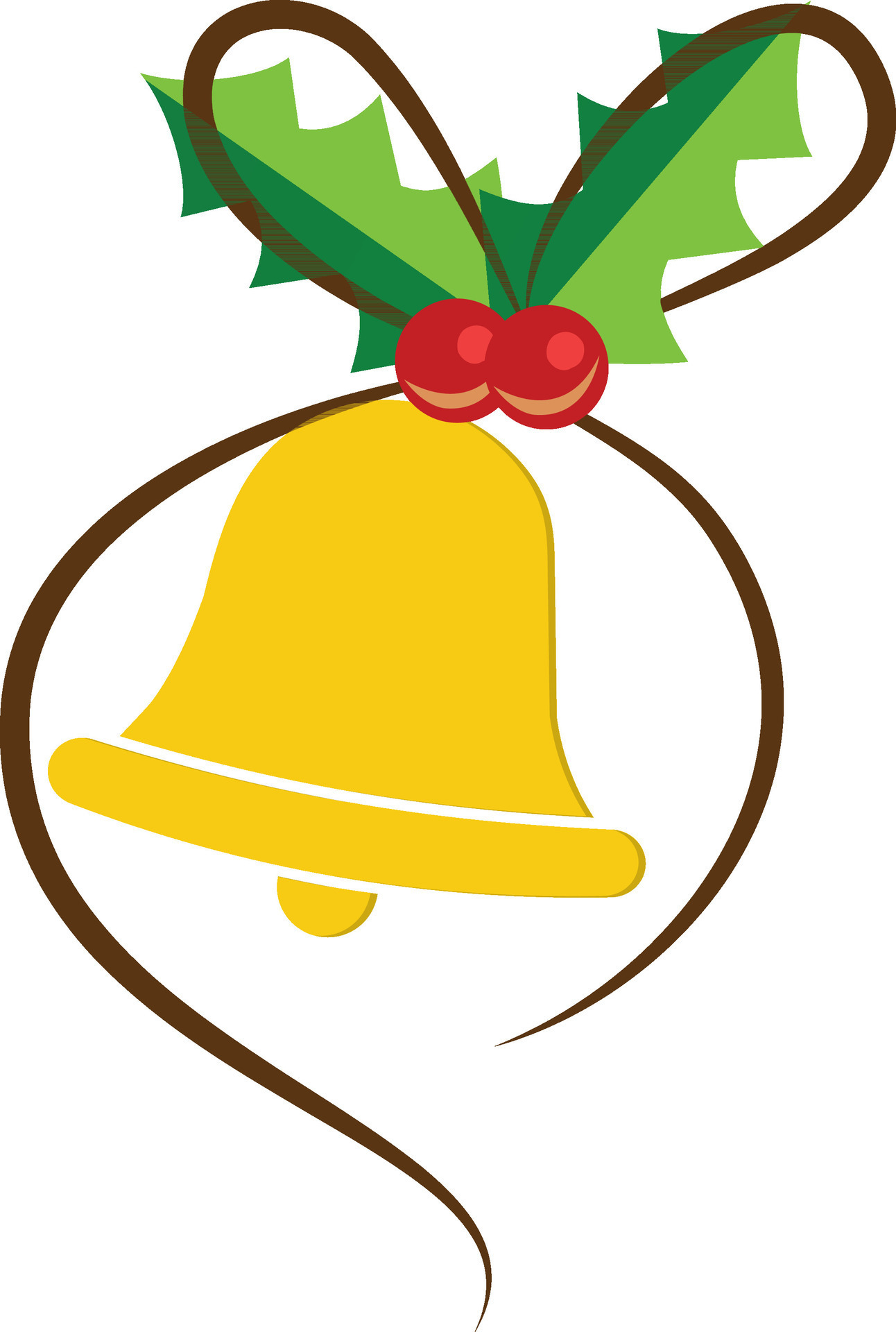 Yellow Christmas bell with bow and holly berry. 25325601 Vector Art at ...