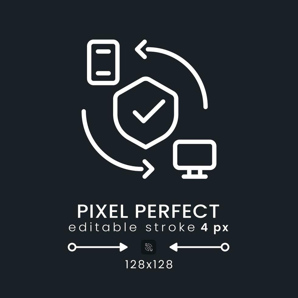 Remote access security white linear desktop icon on black. Data encryption. Safe connection ...