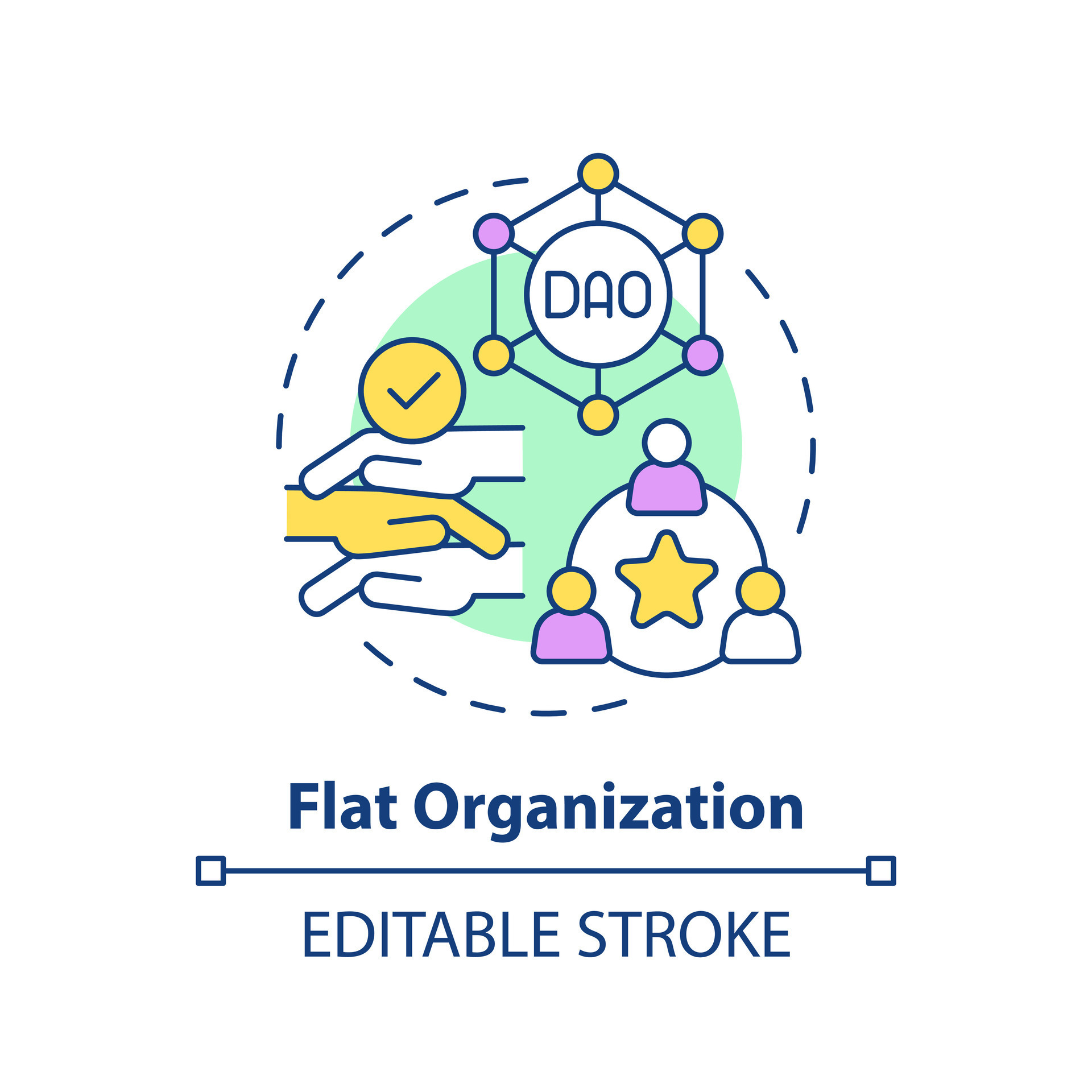 Flat Organization Concept Icon Management Of Network Processes Dao Characteristic Abstract