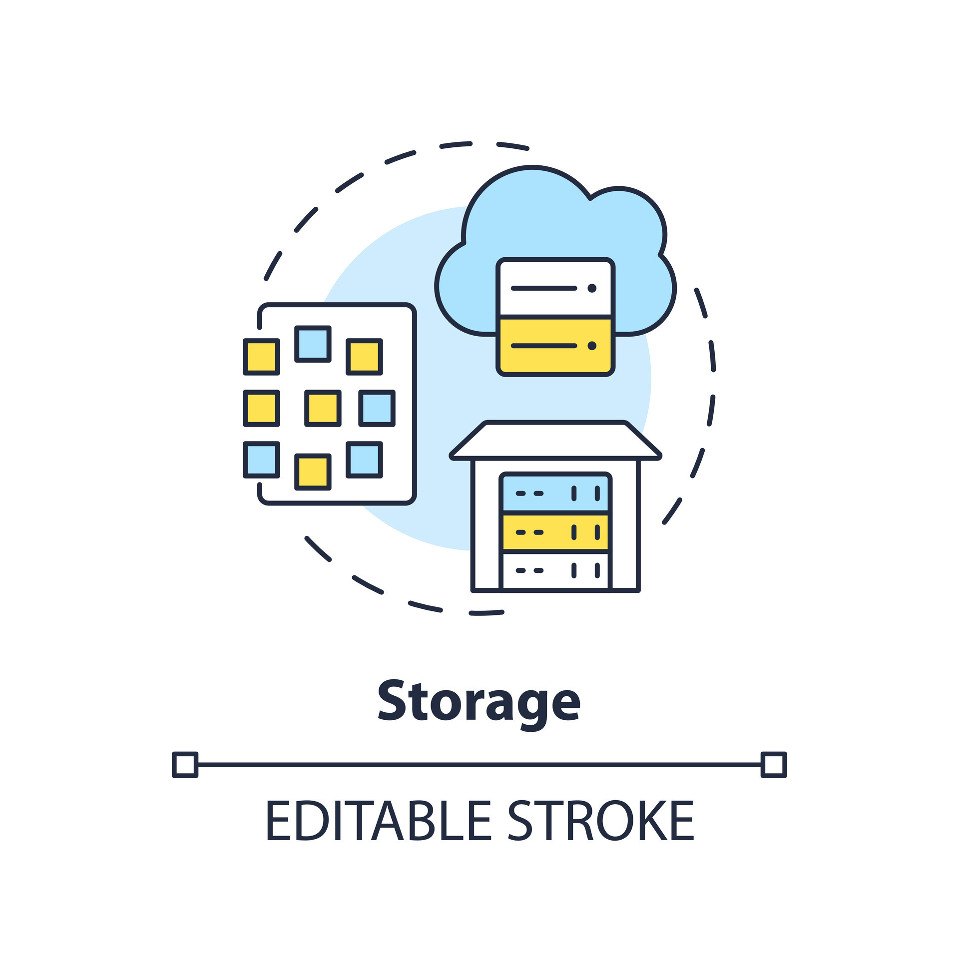 Storage concept icon. CLoud technology. Structured files. Data lake vs data warehouse abstract ...