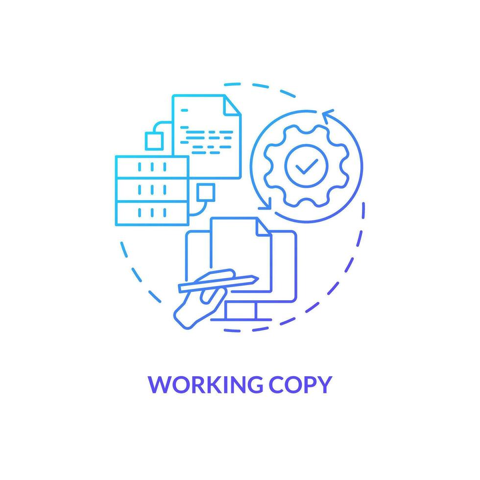Working copy blue gradient concept icon. Project files for editing. Source control strategy ...