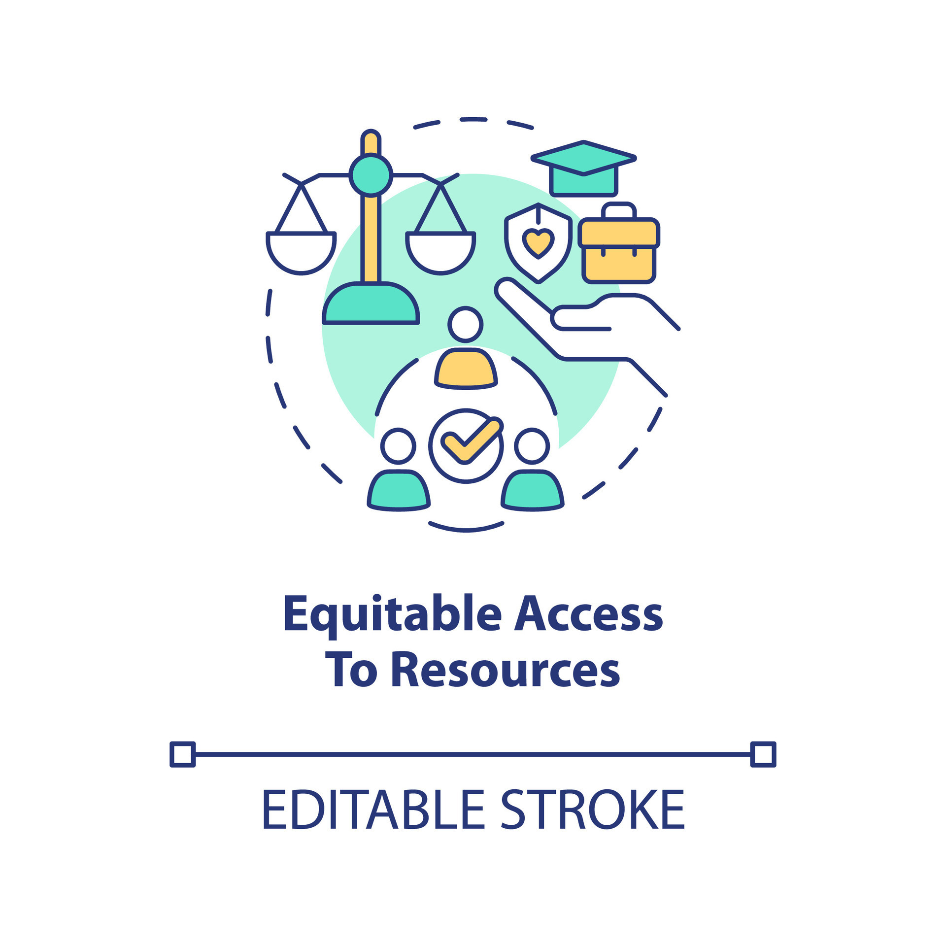 Equitable access to resources concept icon. Characteristic of inclusive ...