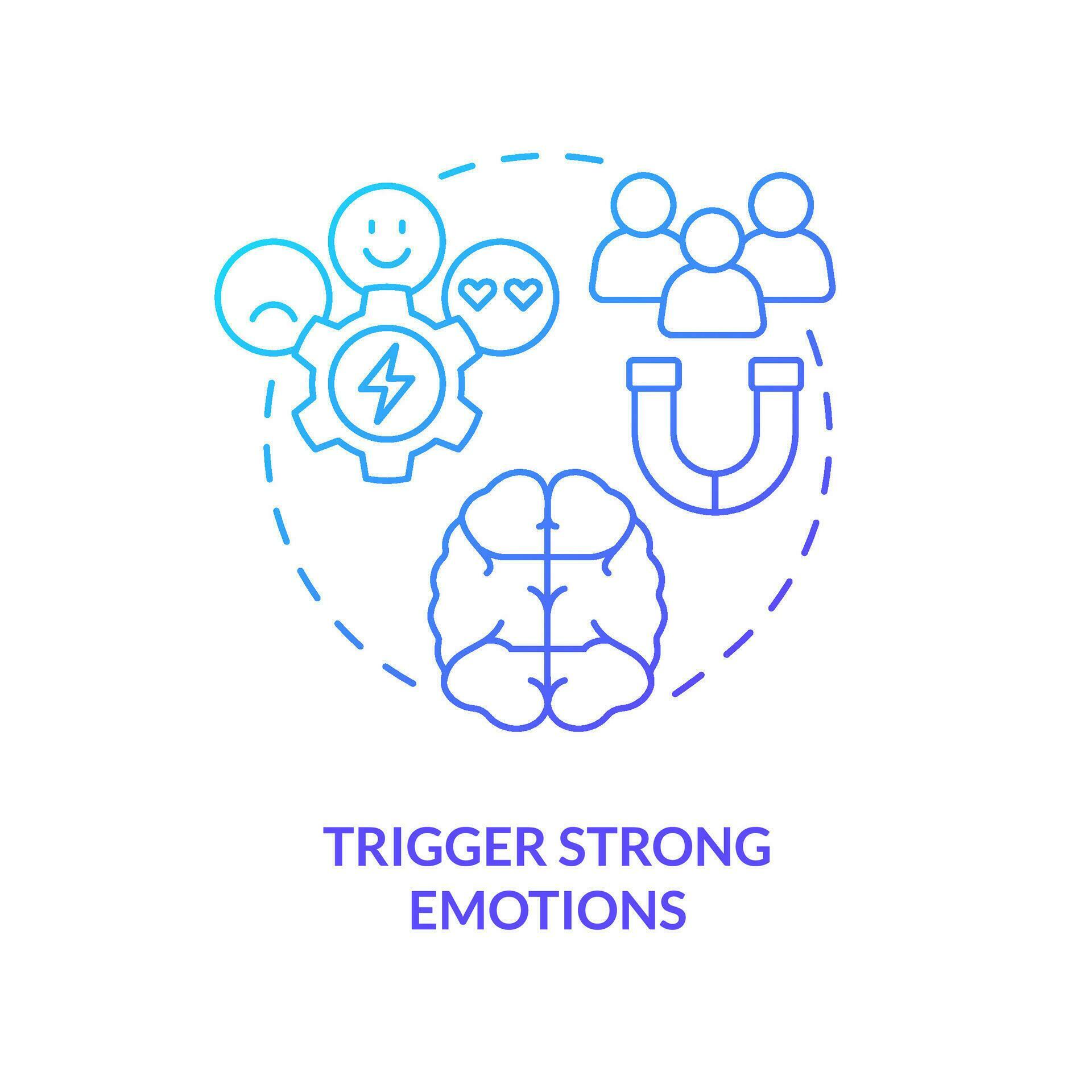 Trigger strong emotions concept blue gradient icon. Consumers engagement. Psychological ...