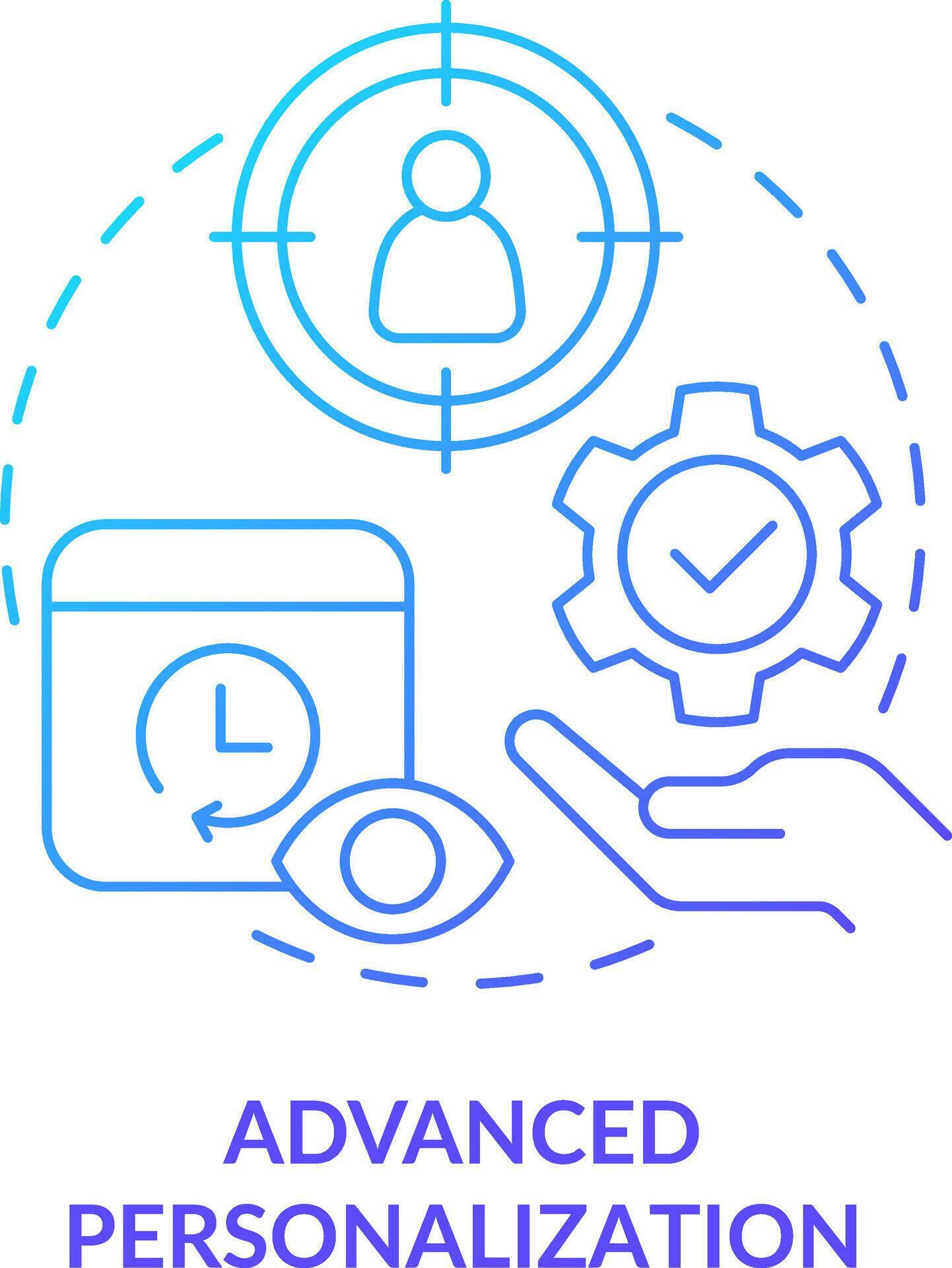 Advanced personalization blue gradient concept icon. Customer engagement platform feature ...