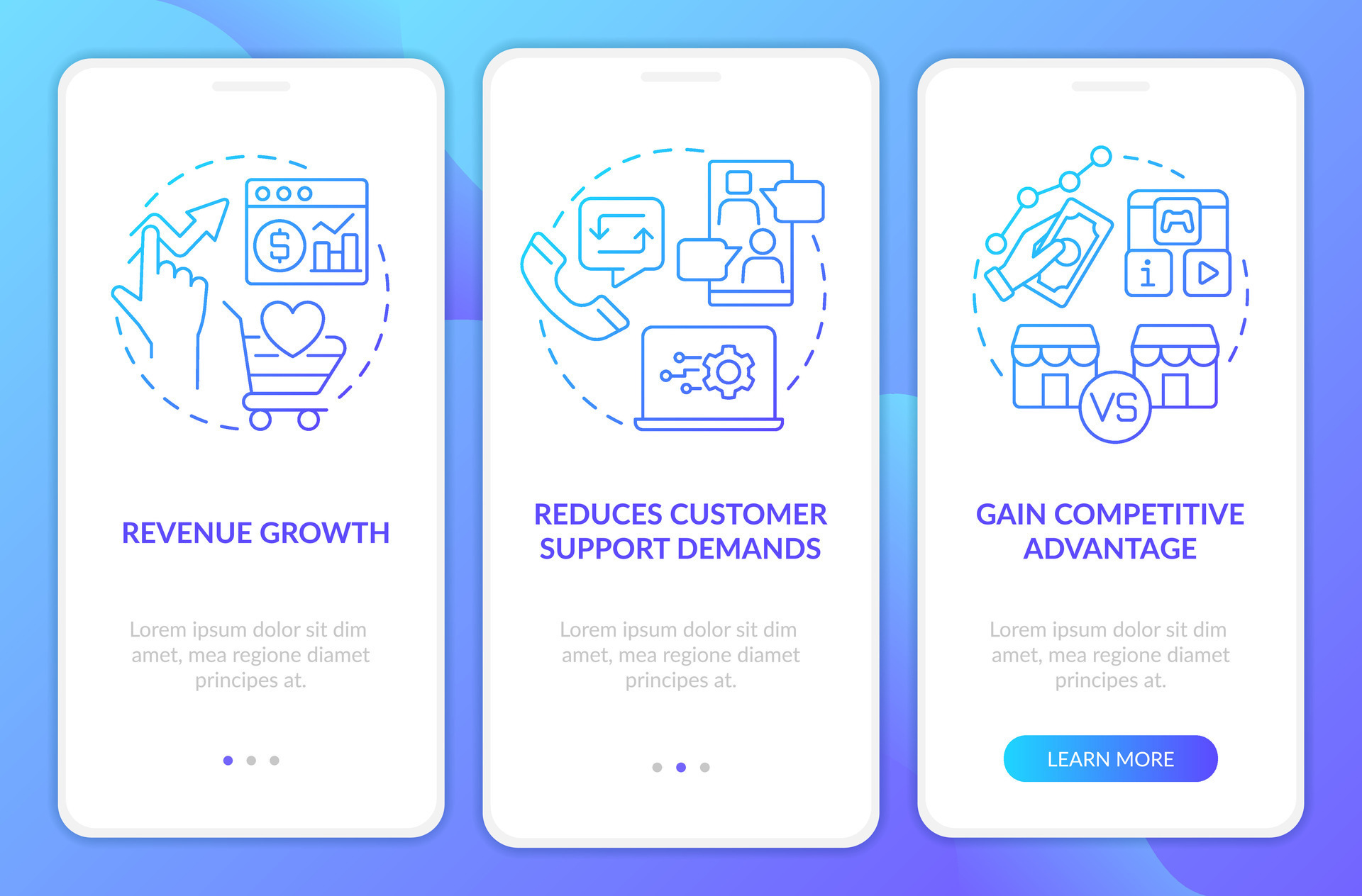 Customer Engagement Platform Importance Blue Gradient Onboarding Mobile App Screen Walkthrough