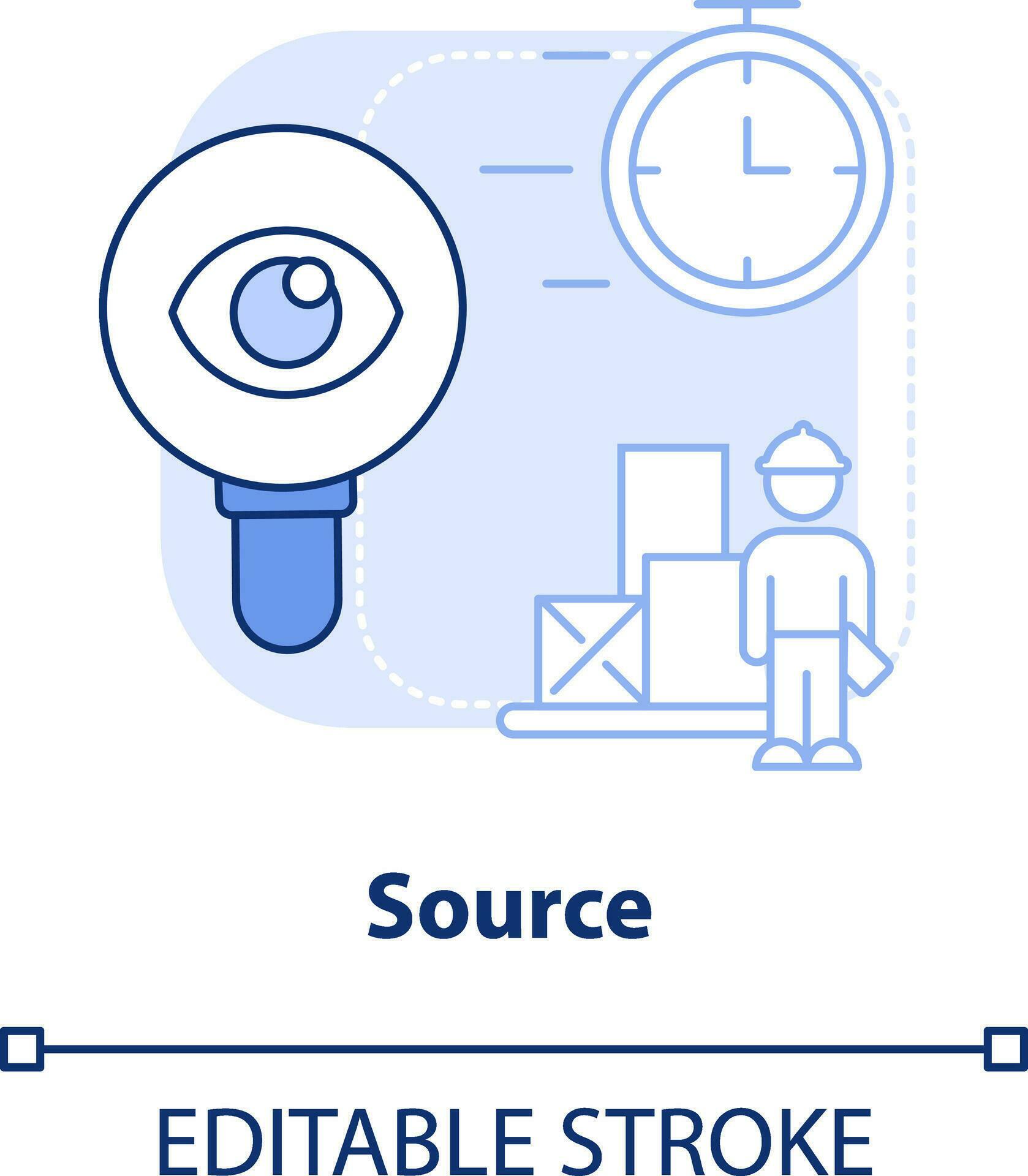 Source light blue concept icon. Find vendors. Component of supply chain ...