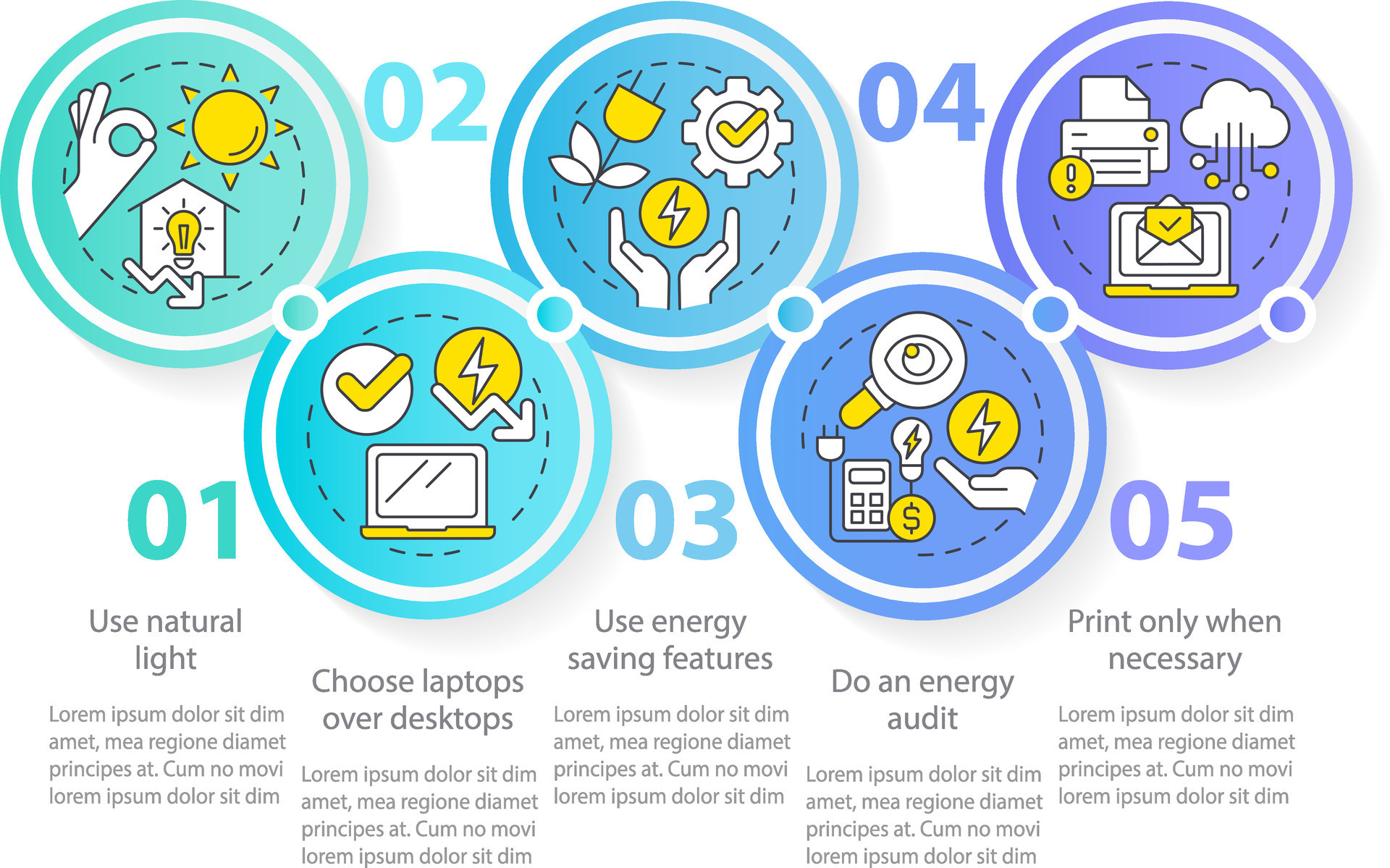 Energy efficiency at work blue circle infographic template. Data ...