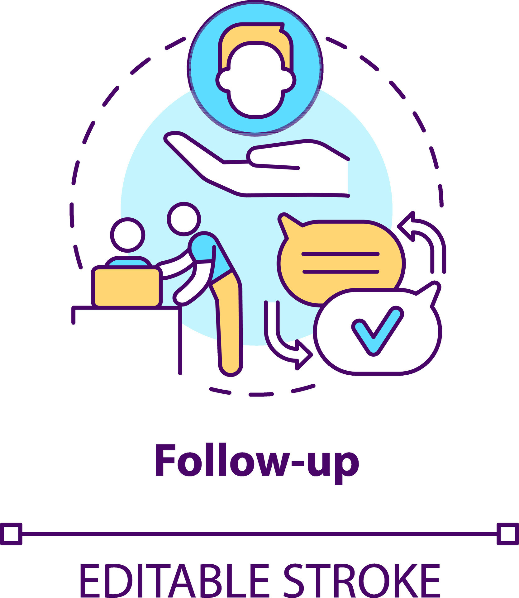 Follow up concept icon. New worker support. Developing onboarding ... Follow up concept icon. New worker support. Developing onboarding ...