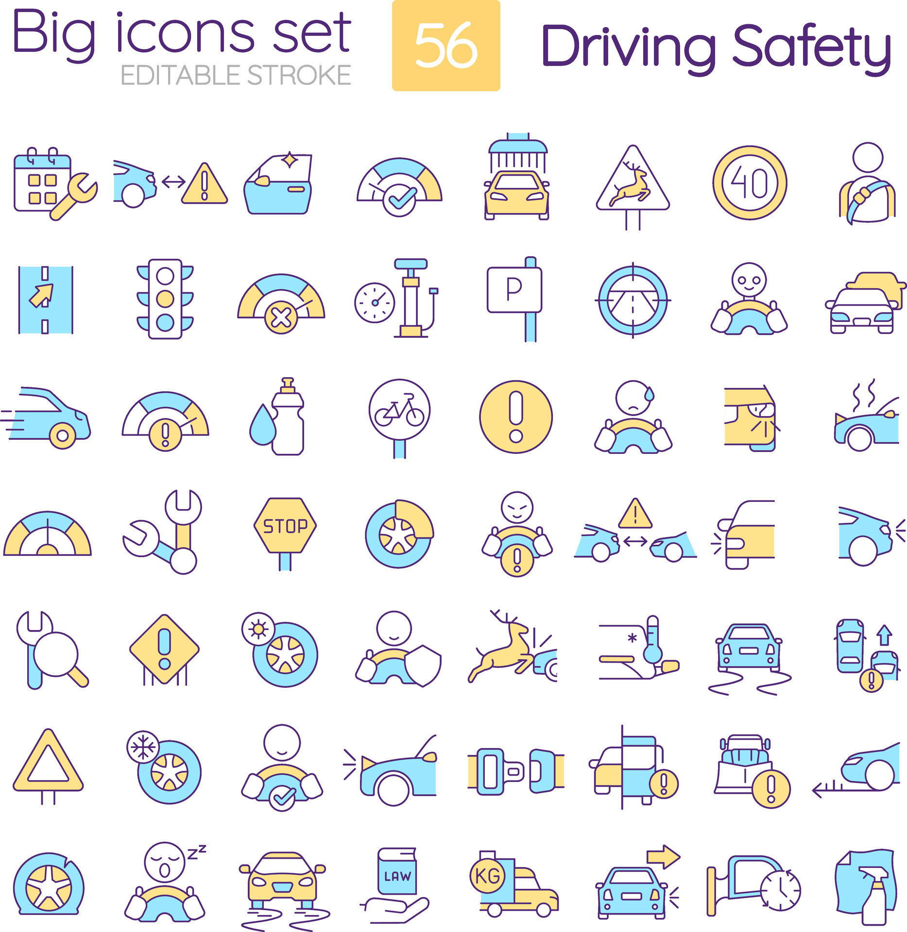 Driving safety RGB color icons set. Road rules and regulation. Accident ...
