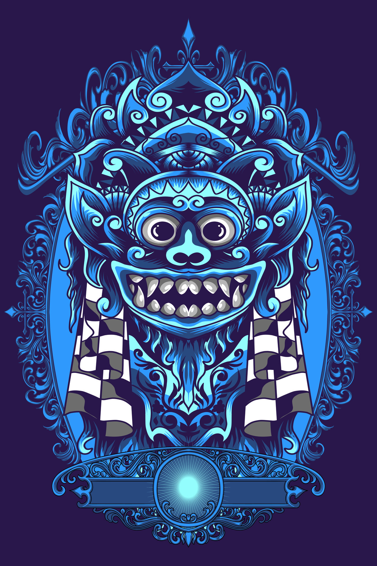 Illustration Of Barong Bali Batik Blue Images To Be Printed Onto Hoodies T Shirts And Stickers