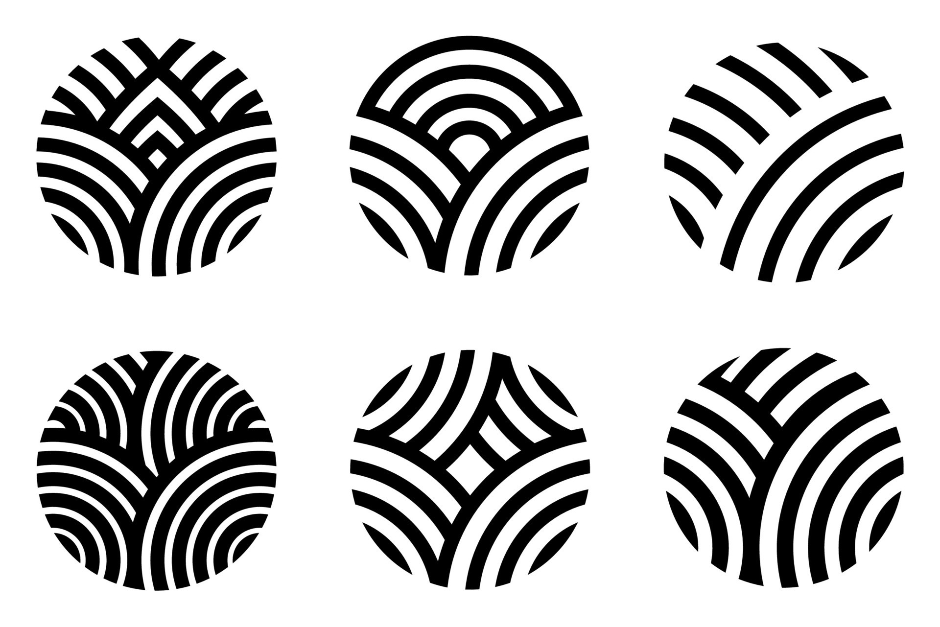 Vector set of abstract linear circles. Simple circular emblems. Simple clean logos made by ...