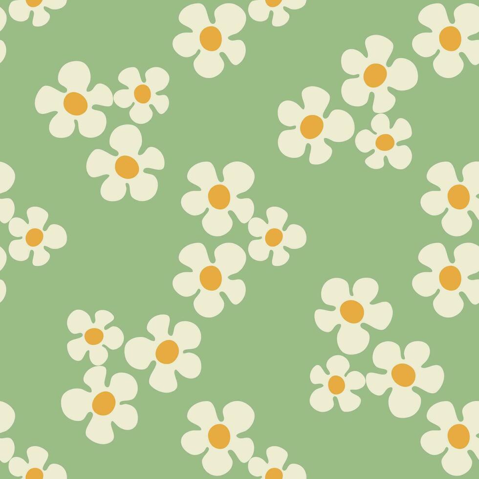 Seamless pattern with daisy flowers in Groovy style on a green background 25341908 Vector Art at ...