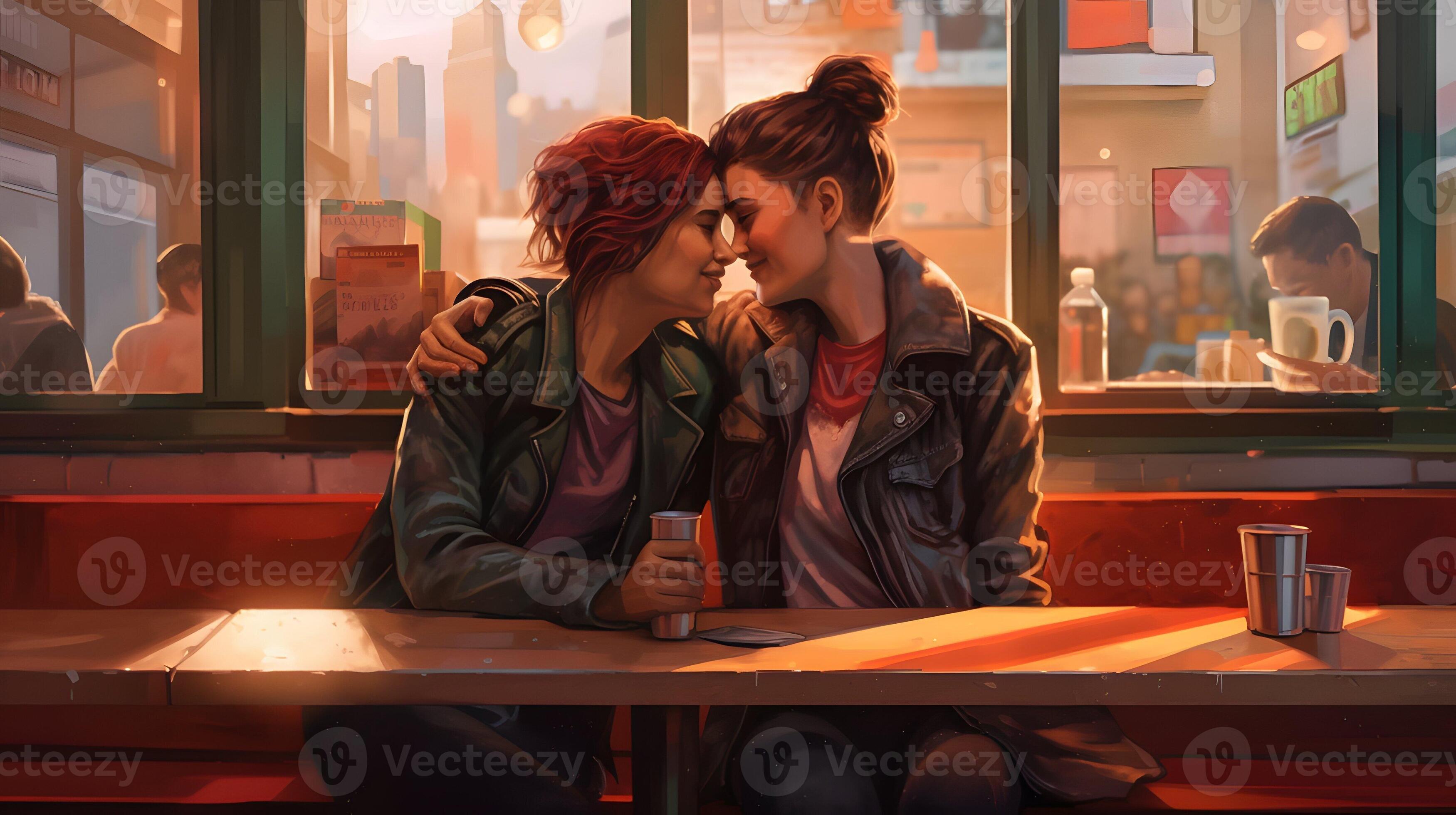 Lesbian couple hugging, lgbt, pride, digital painting, 25345391 Stock ...