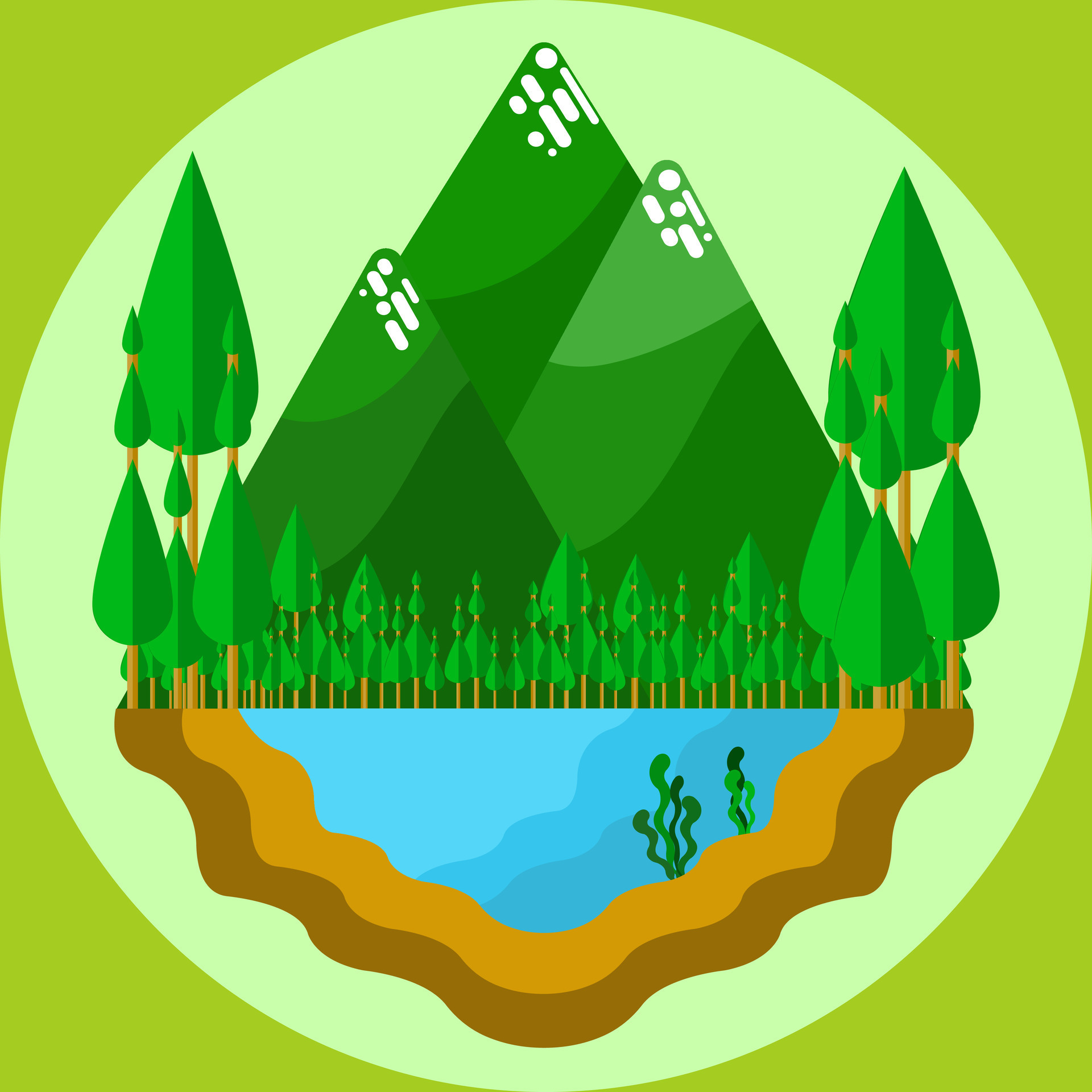 The spring ecosystem consists of trees, mountains, and rivers 25347521 ...