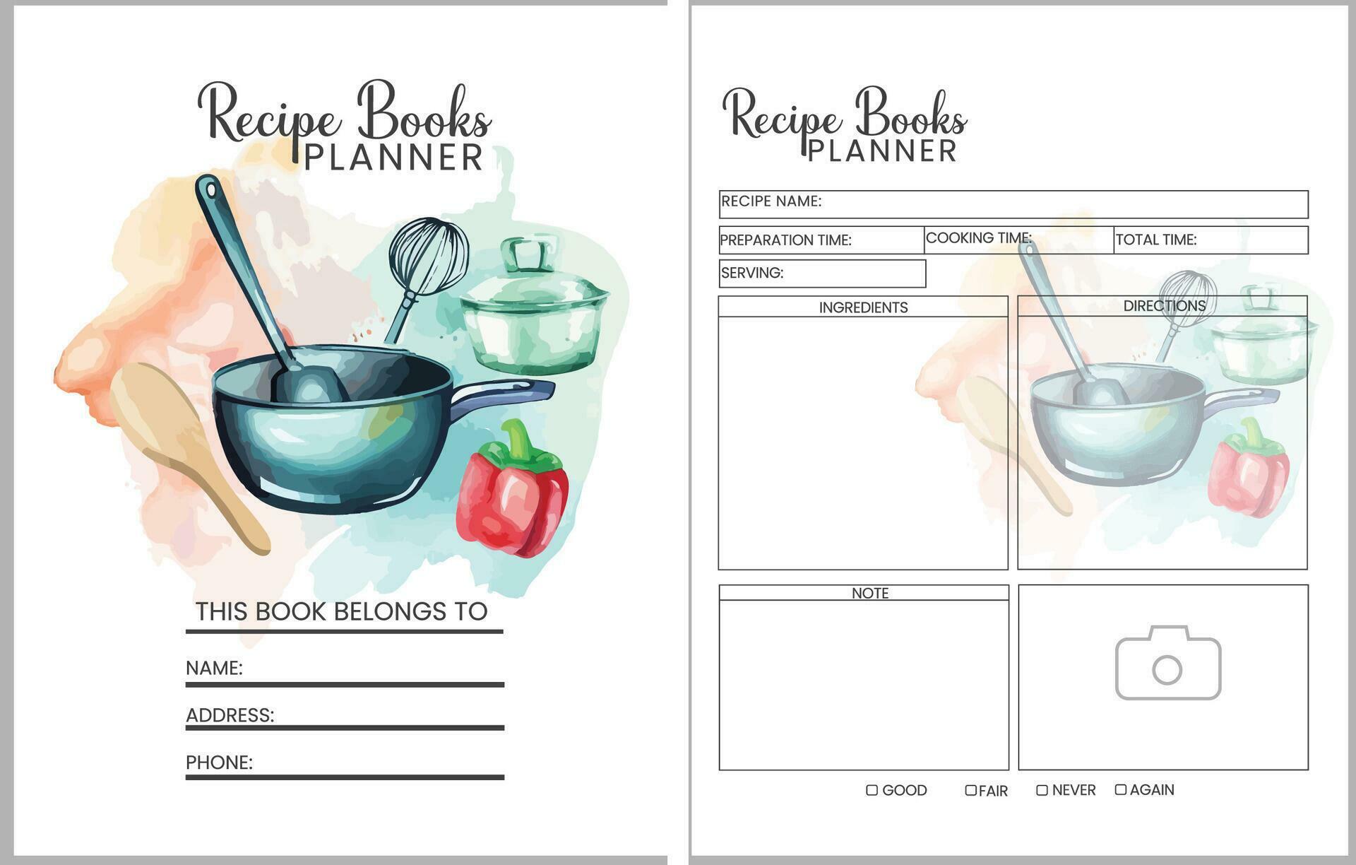 Recipe Books Planner. Cooking Journal 25347888 Vector Art at Vecteezy