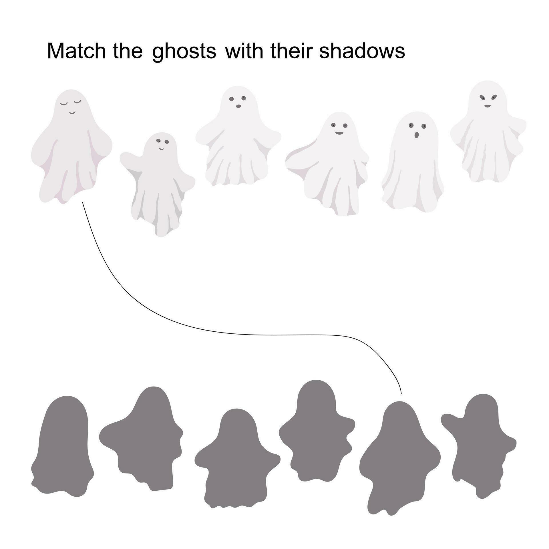 Halloween ghosts and their shadows matching game, kids activities ...