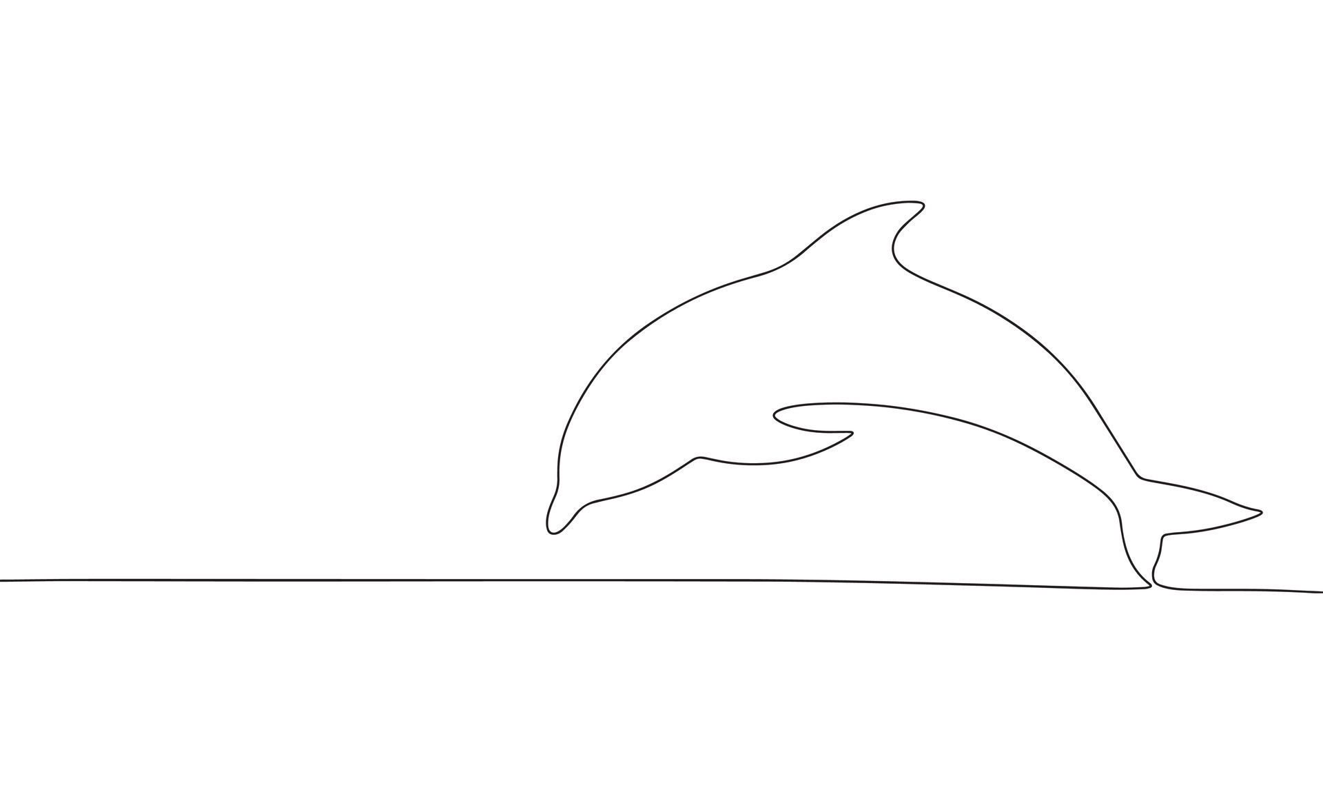 Abstract Dolphin In Continuous Line Art Drawing Style Minimalist Black Linear Sketch Isolated