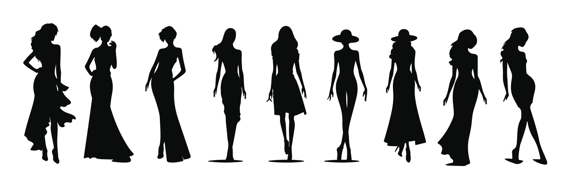 Set Of Woman Silhouettes Collection Of Fashion Woman Model Silhouette
