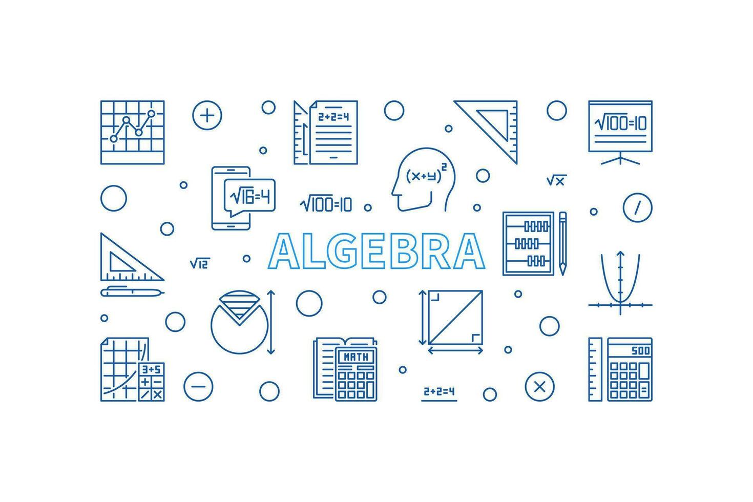 Algebra concept outline horizontal blue banner - vector illustration ... Algebra concept outline horizontal blue banner - vector illustration ...
