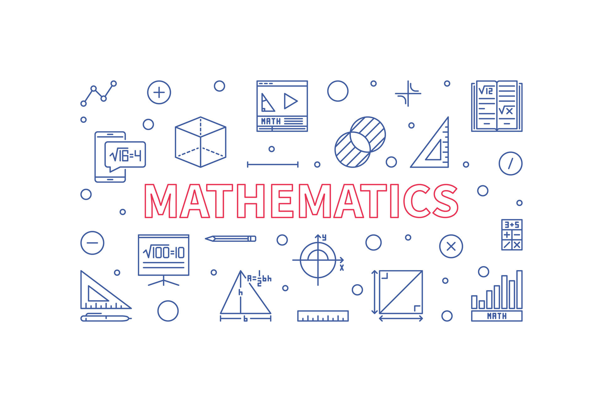 Mathematics vector outline horizontal banner. Math Science linear ... Mathematics vector outline horizontal banner. Math Science linear ...