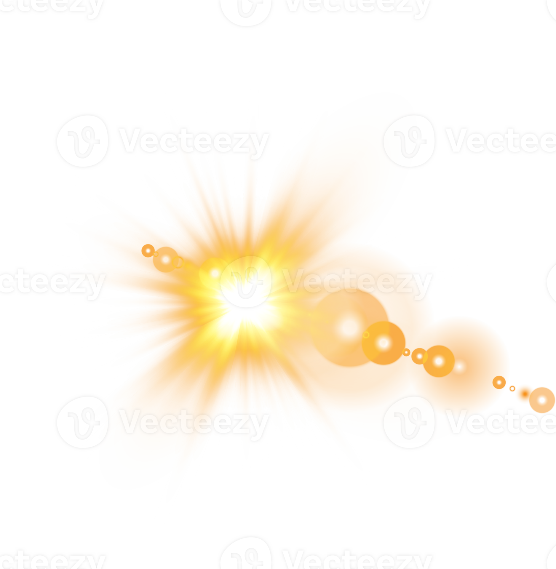 Yellow Sun rays with beams and glare isolated on transparent background. Lens flare light effect ...