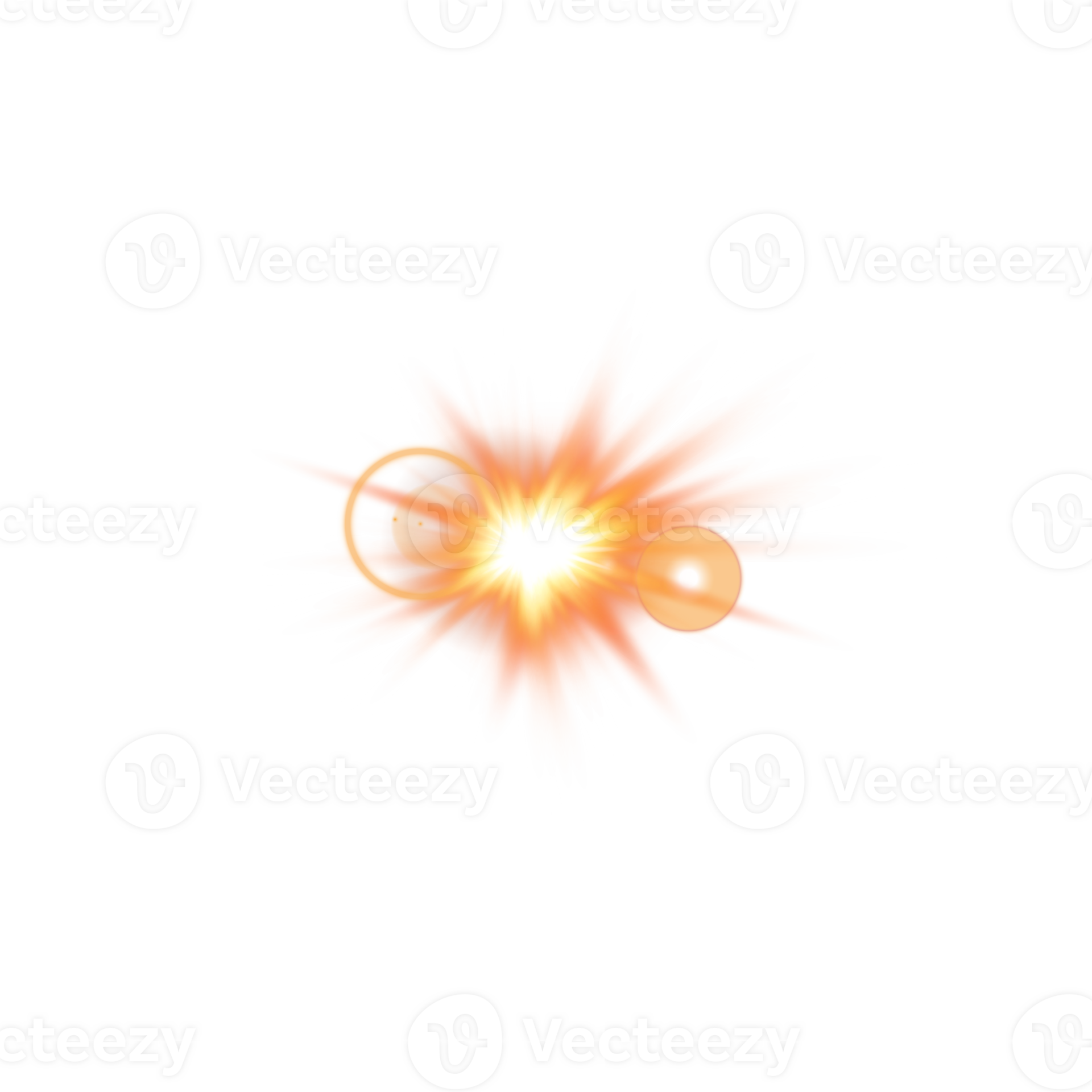 Yellow Sun rays with beams and glare isolated on transparent background. Lens flare light effect ...