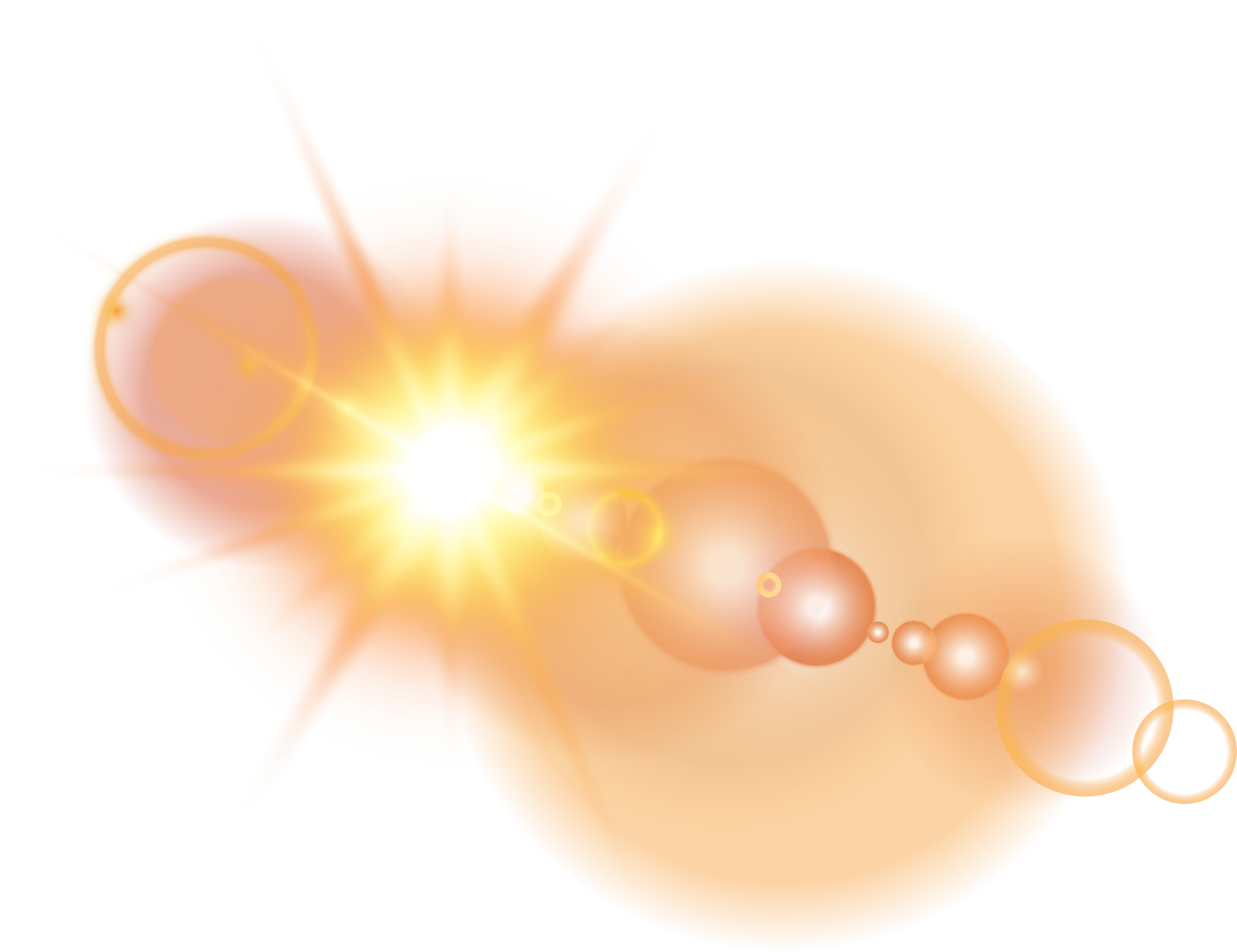 Yellow Sun rays with beams and glare isolated on transparent background. Lens flare light effect ...