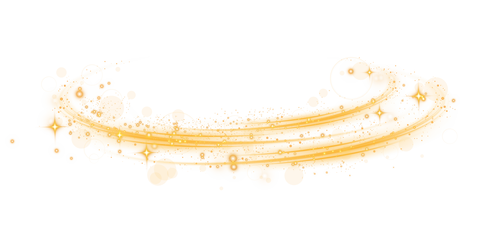 Yellow magic spirals with sparkles. Yellow light effect. Glitter particles with lines. Swirl ...