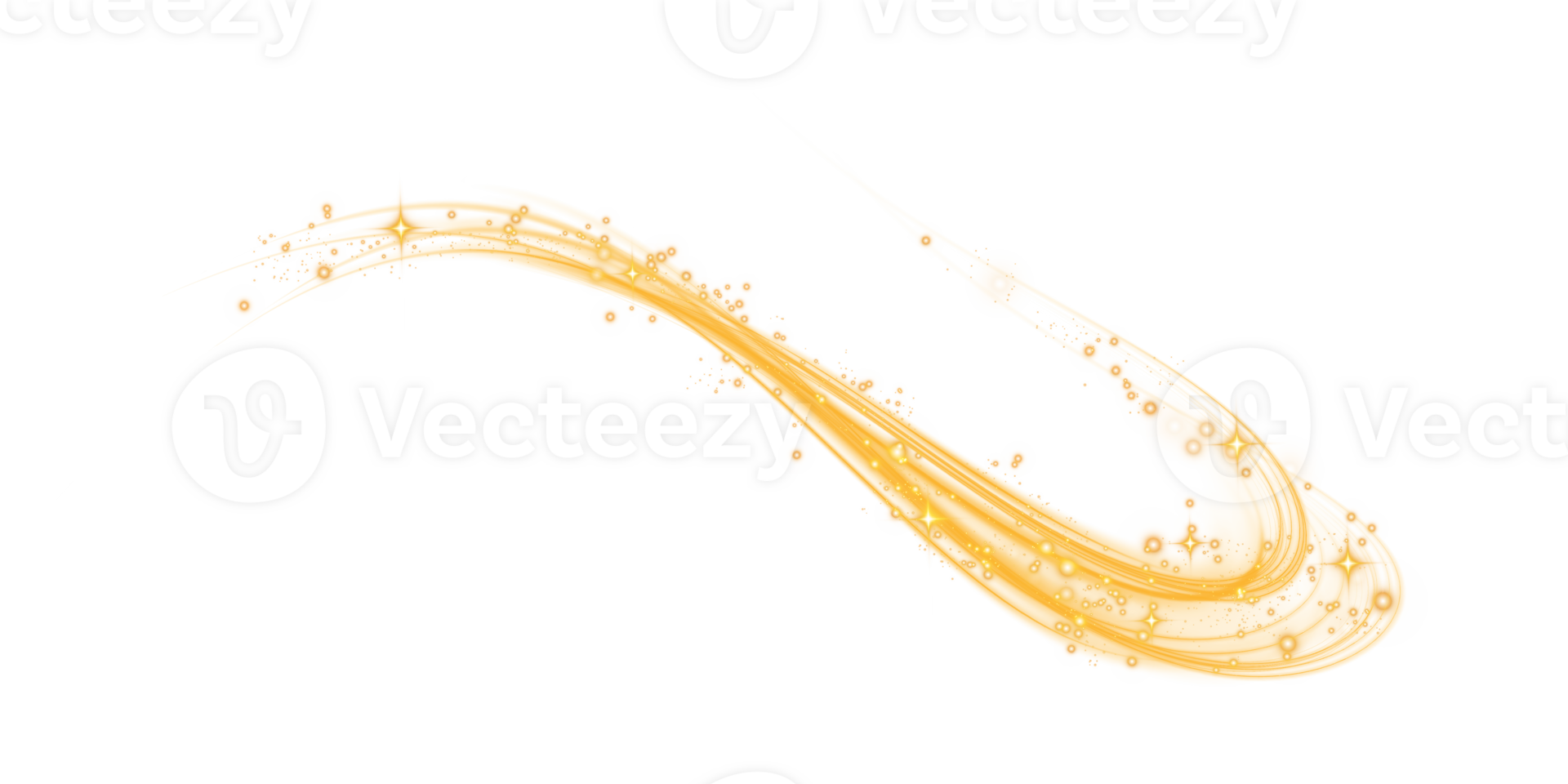 Yellow magic spirals with sparkles. Yellow light effect. Glitter particles with lines. Swirl ...