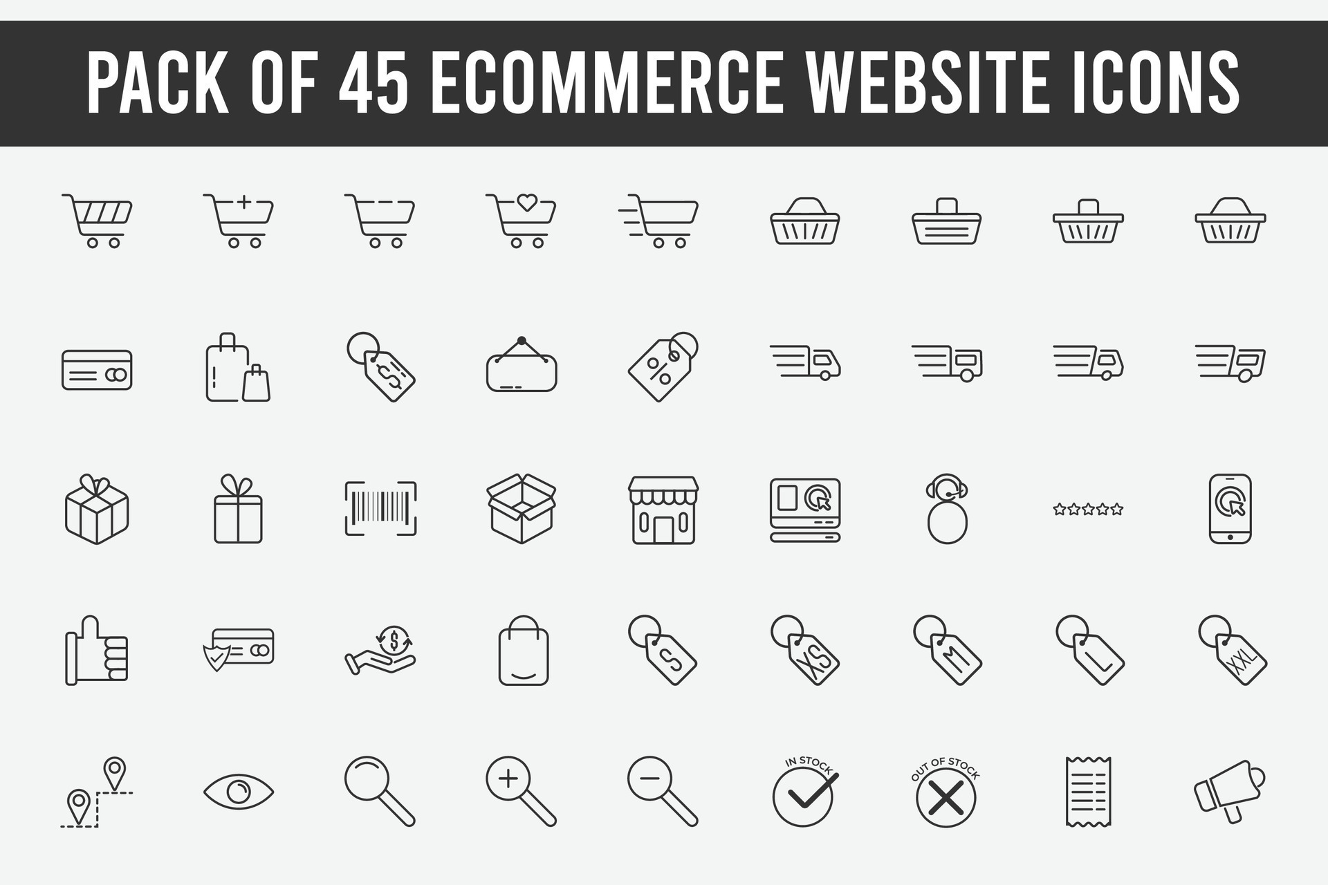 set of 45 ecommerce website icon set collection containing variants of ...