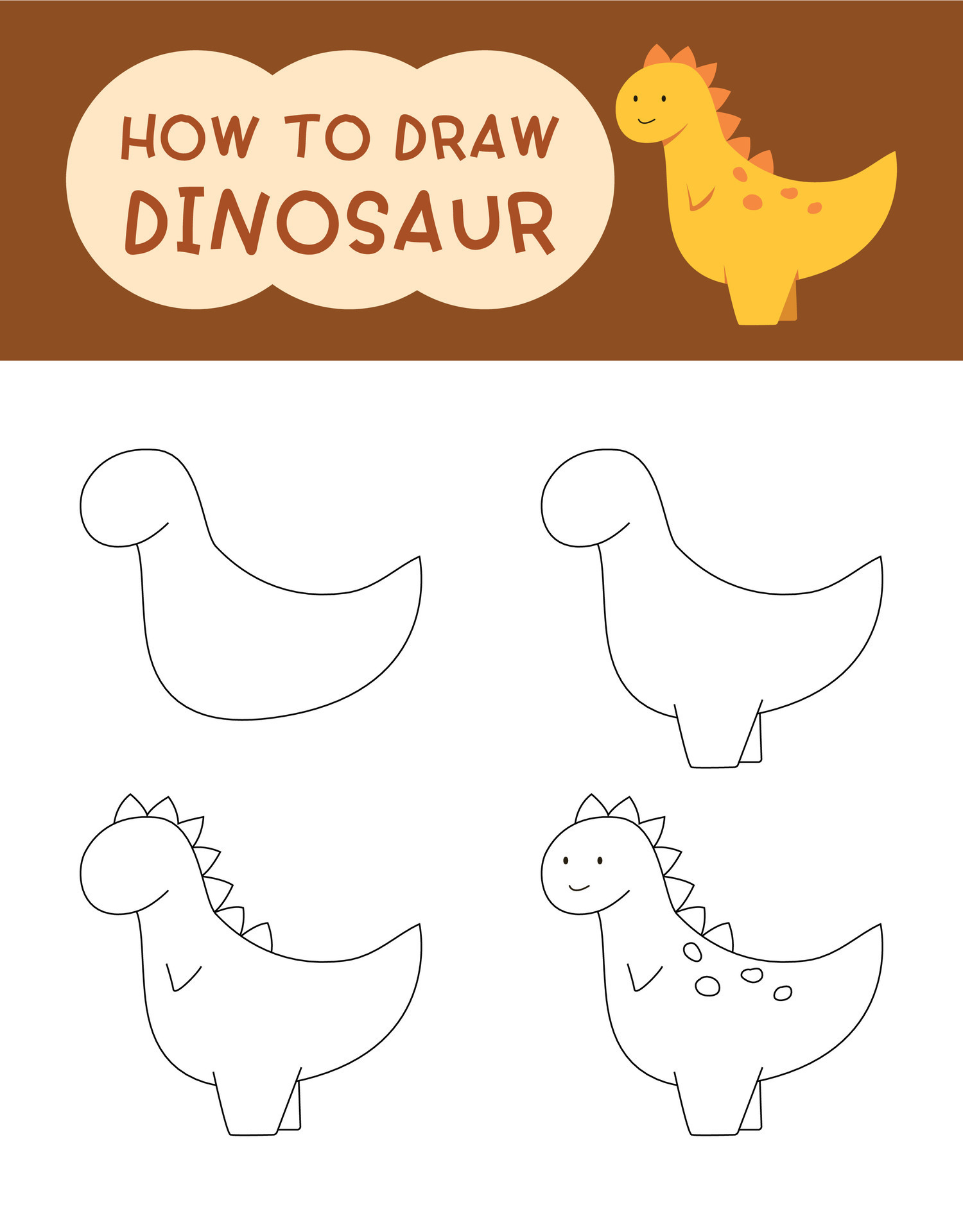 How To Draw A Cute Dinosaur Step By Step