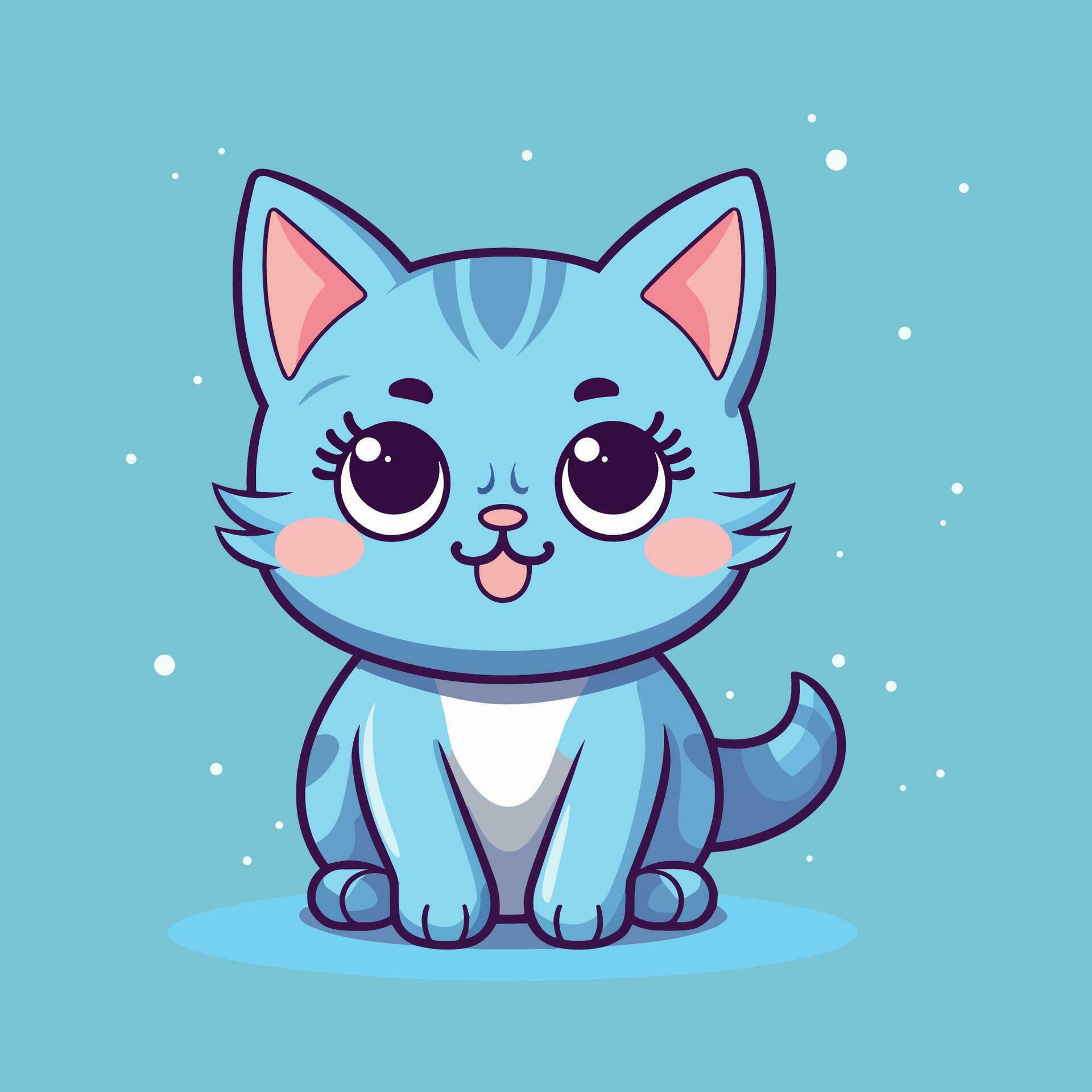 Blue kawaii cat vector illustration 25376192 Vector Art at Vecteezy