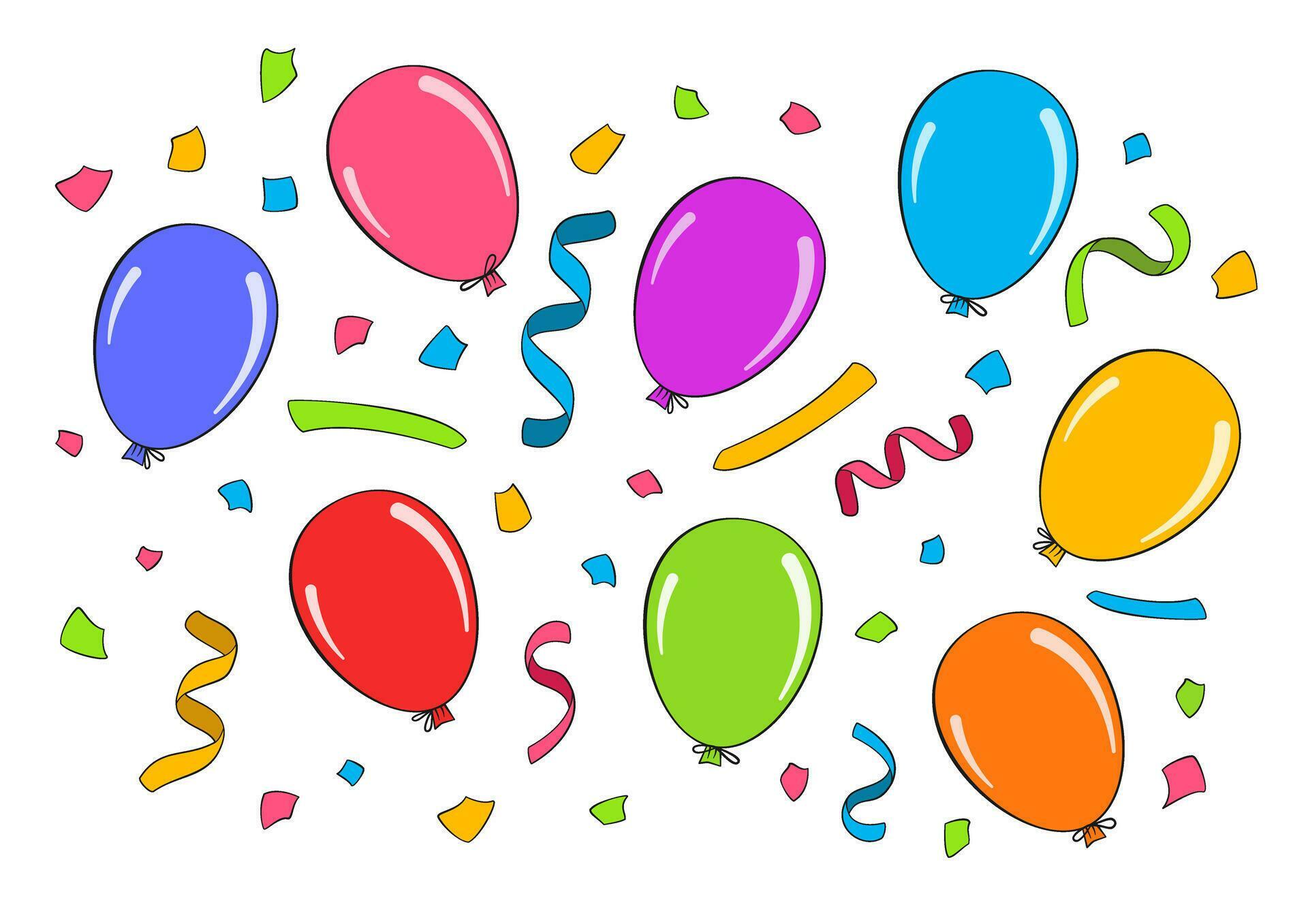 Colorful balloons and confetti. Cartoon 25377317 Vector Art at Vecteezy