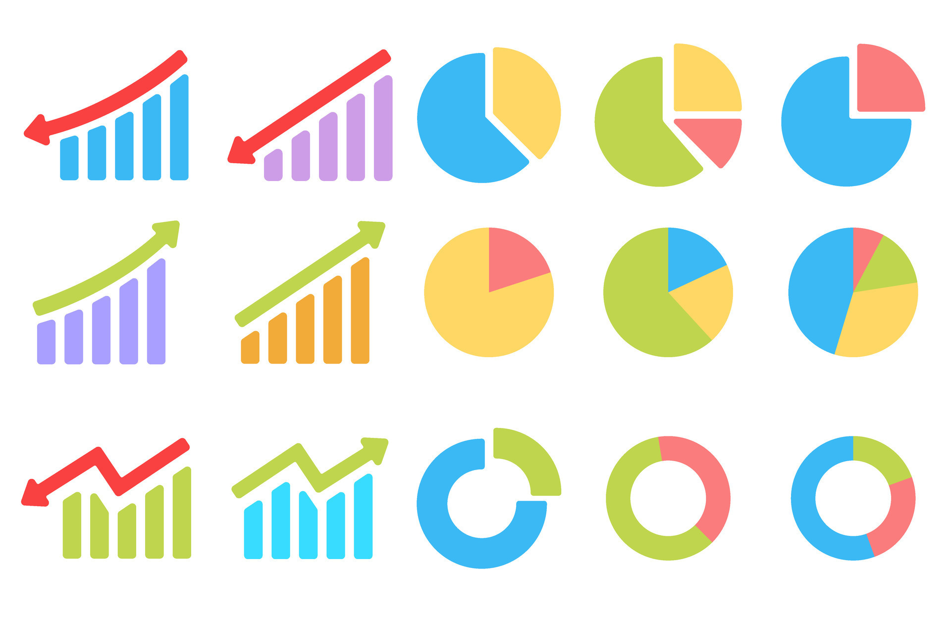 Set of colorful pie charts and graphs icons 25377467 Vector Art at Vecteezy