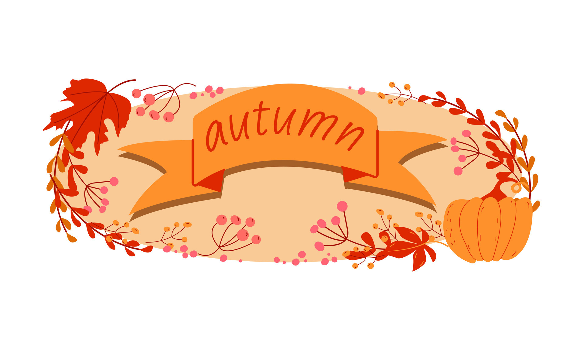 Autumn Banner Background With Autumn Leaves Branches And Pumpkin