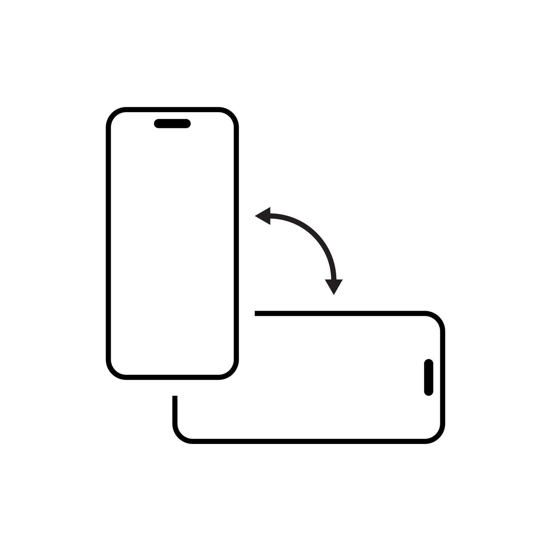 Smartphone screen rotate icon vector. Mobile phone rotation button. Vertical and horizontal ...