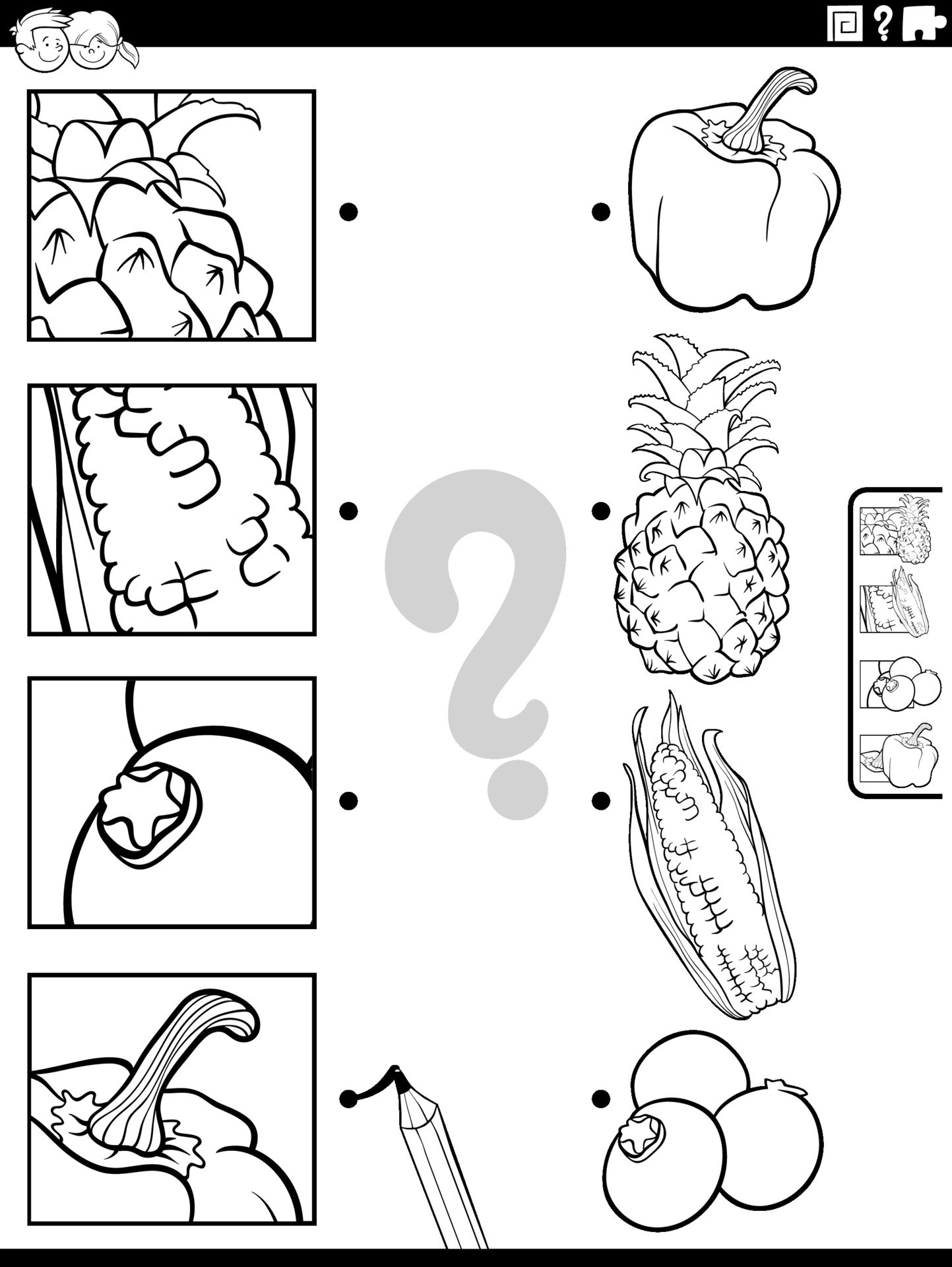 match fruit and vegetables and clippings activity coloring page ...
