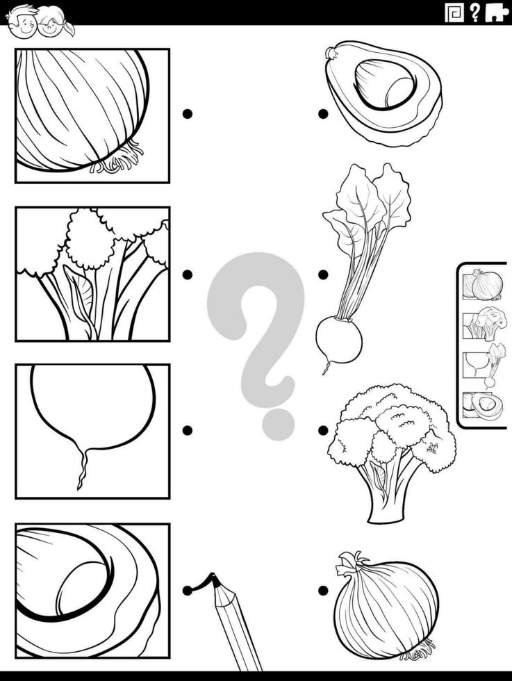 match fruit and vegetables and clippings activity coloring page ...