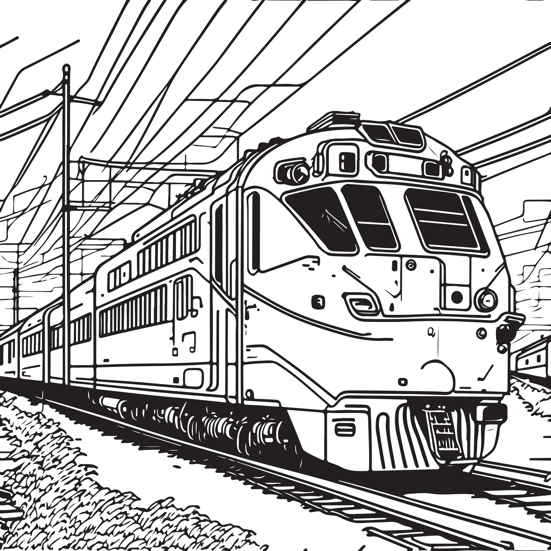 Vector Line Art Train In Motion Train Line Drawing Clip Art 25389292