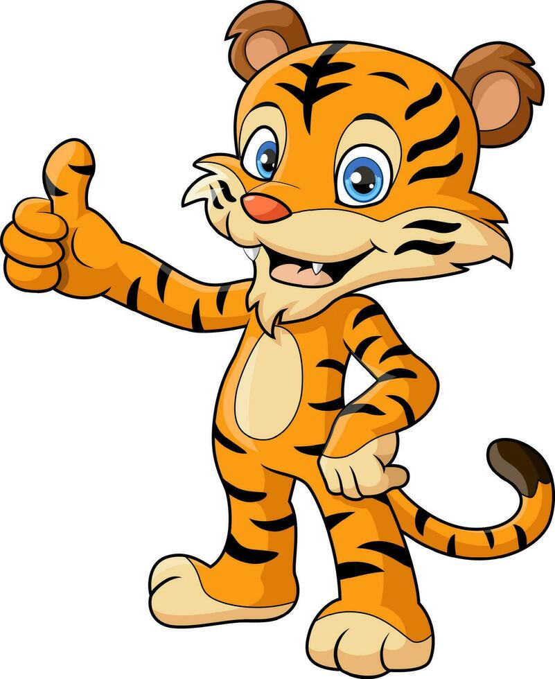 Cute tiger cartoon posing giving thumbs up 25389836 Vector Art at Vecteezy