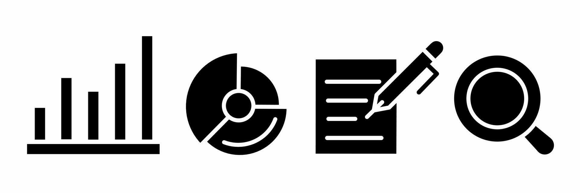 Data analysis icon set. Data analysis black and white illustration ...