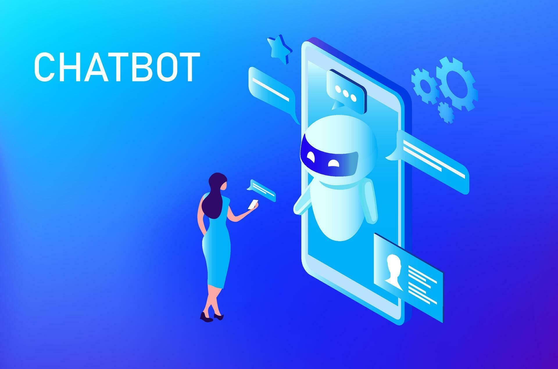 Chatbot Technology Concept Woman Chatting With Robot Asking Questions And Receiving Answers
