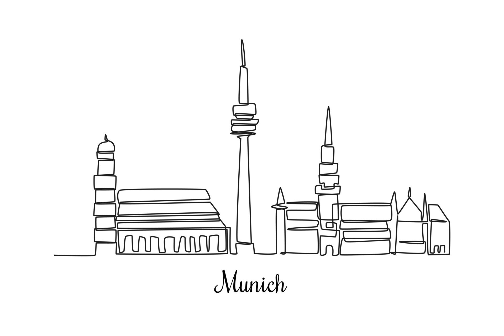 Single One Line Drawing Munich City Skyline City Concept Continuous Line Draw Design Graphic