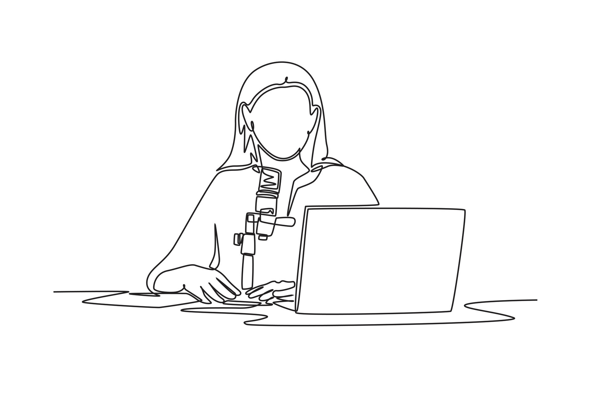 Single One Line Drawing Speech Recognition Device Concept Voiceover Continuous Line Draw