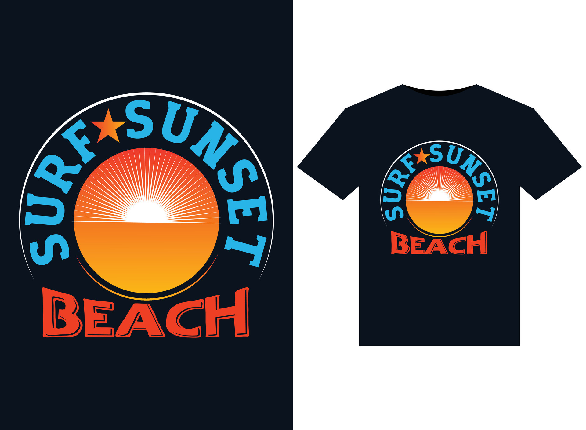 Surf Sunset Beach Illustrations For Print Ready T Shirts Design