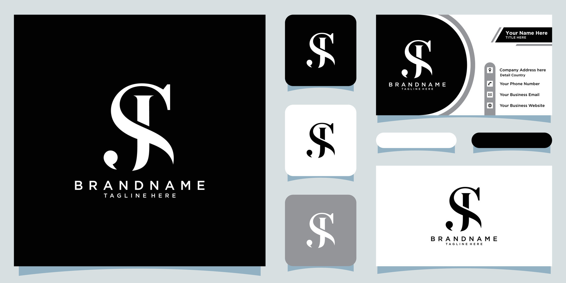 Alphabet letters Initials Monogram logo JS or SJ, J and S with business card design Premium ...