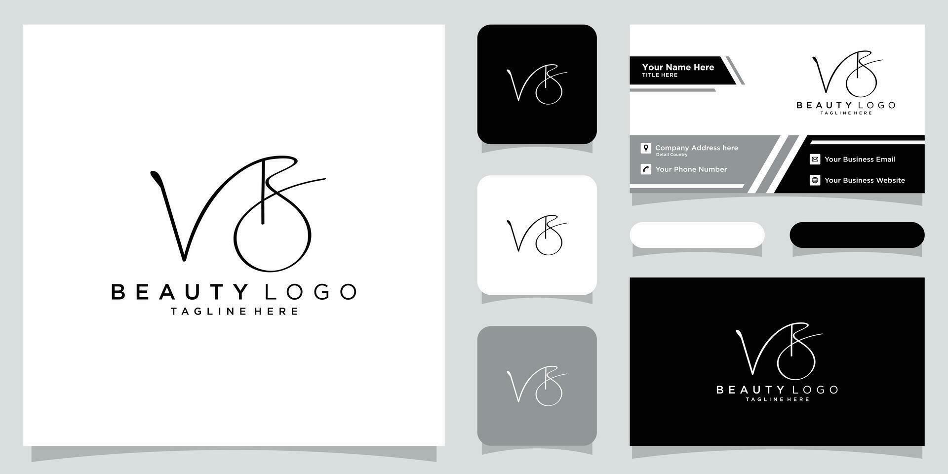 Initials letter VB handwriting logo vector template with business card ...