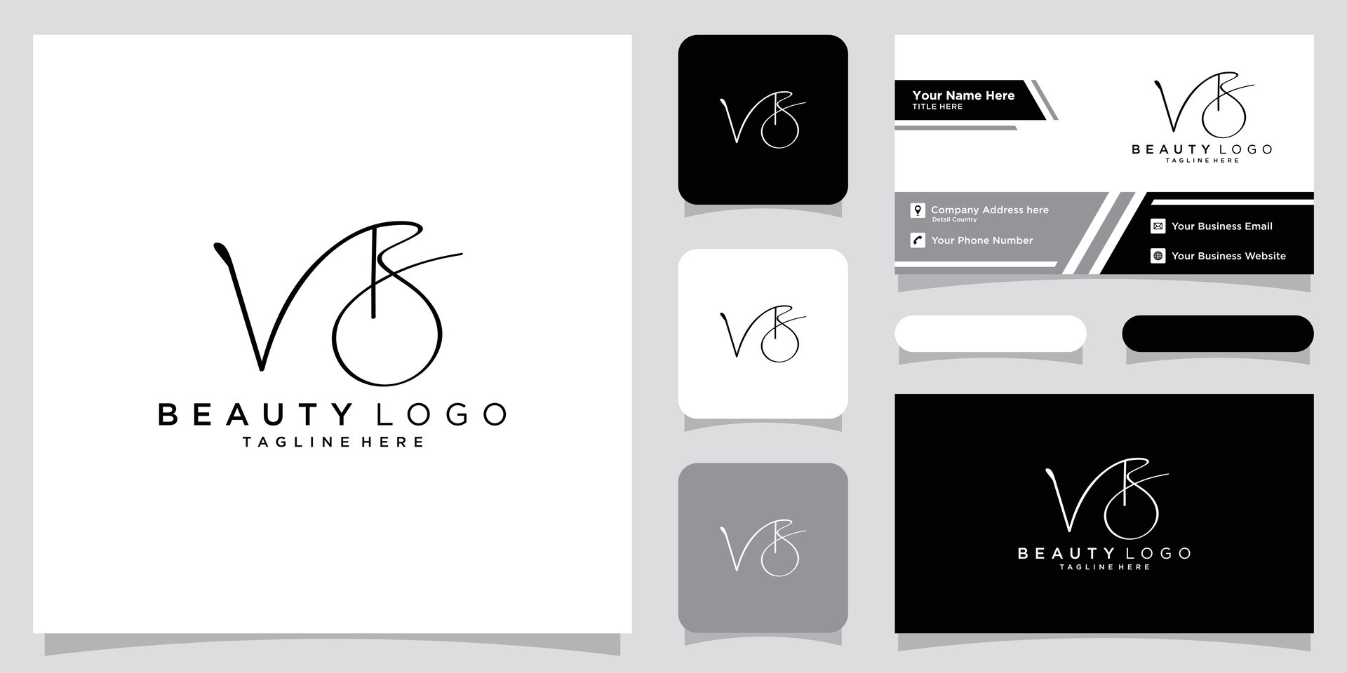 Initials letter VB handwriting logo vector template with business card ...